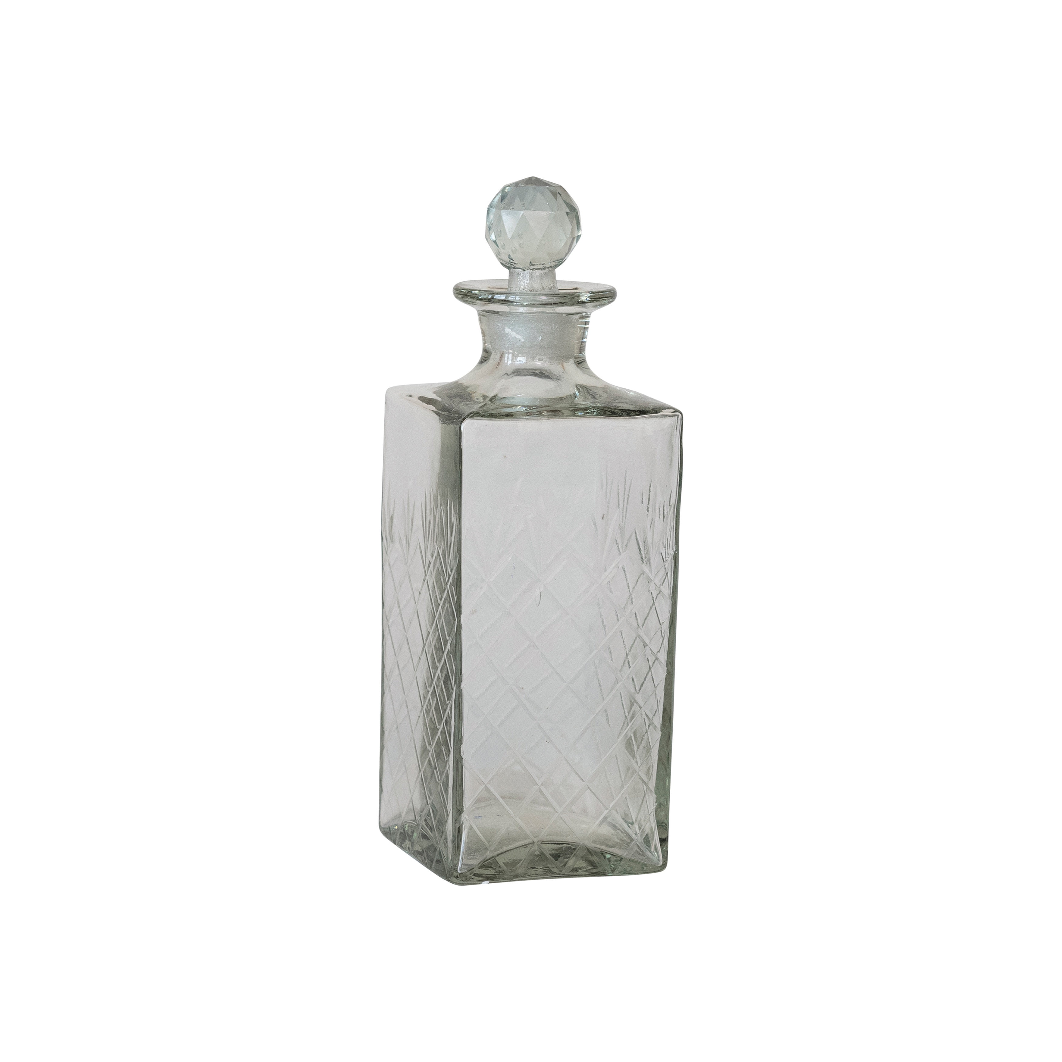 Creative Co-Op Reclaimed Etched Square Glass Decanter, Clear - Walmart.com
