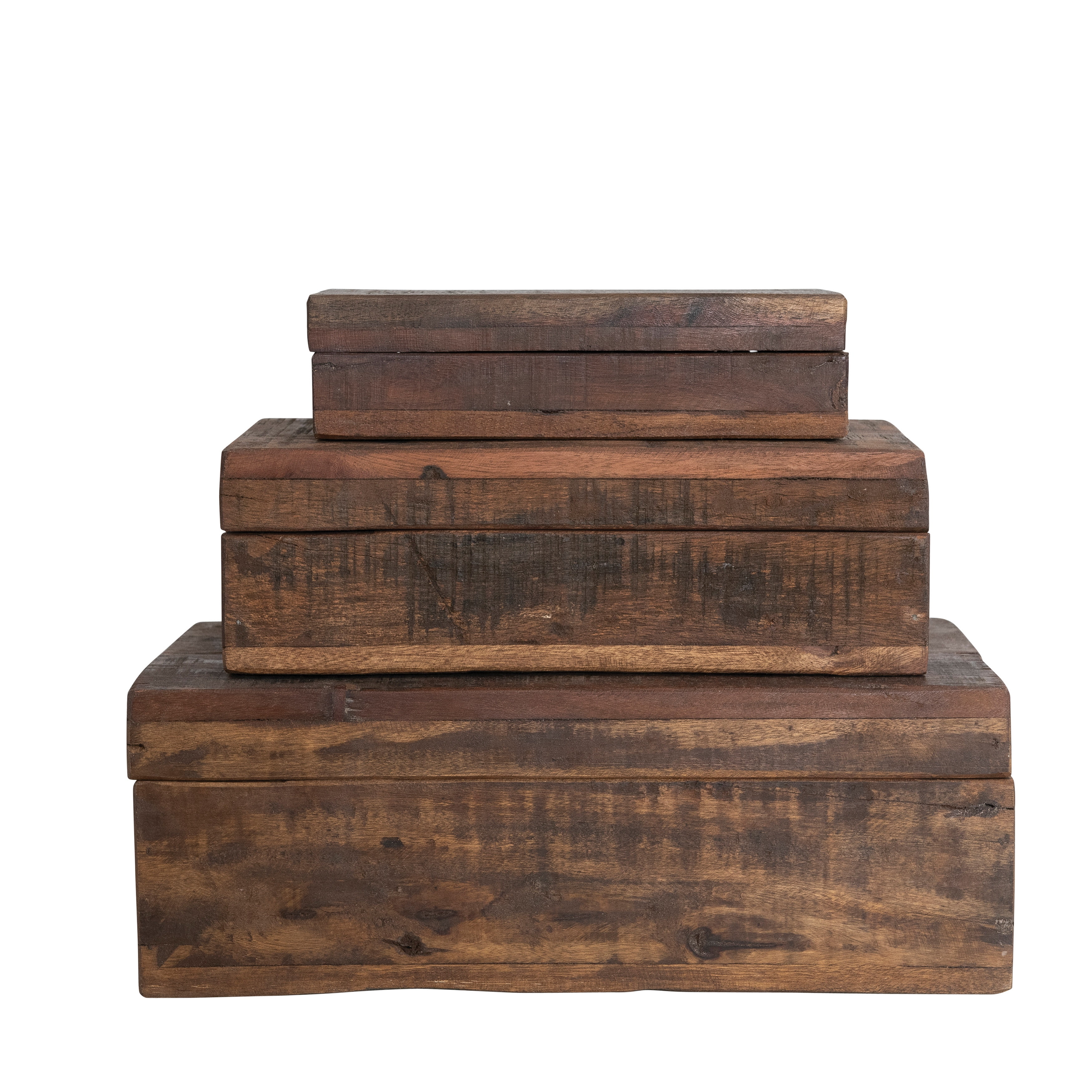 Creative Co-Op Reclaimed Vintage Wood Boxes, Set of 3 Sizes, Natural ...