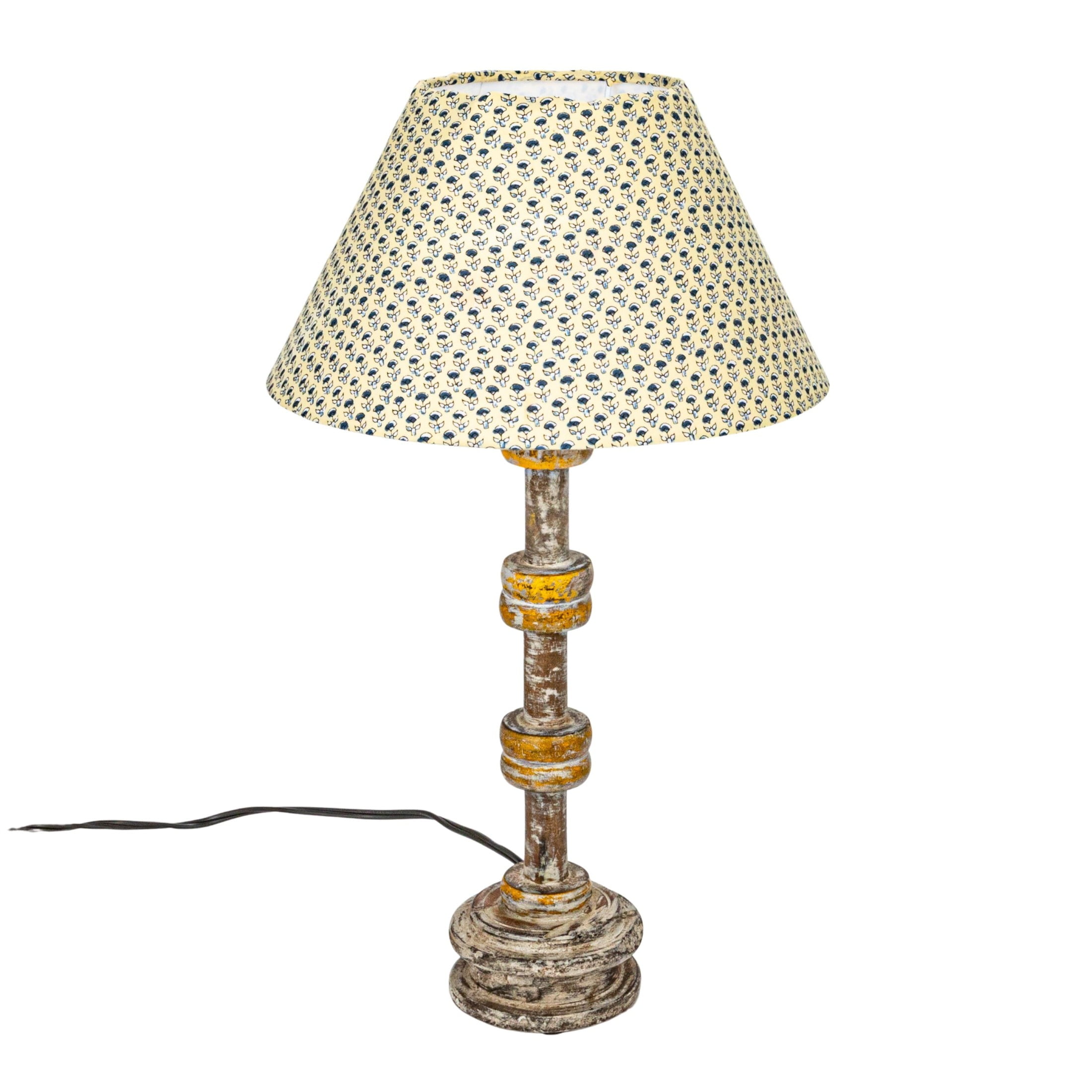 Creative Co-Op Reclaimed Wood Spool Table Lamp with Printed Cotton ...