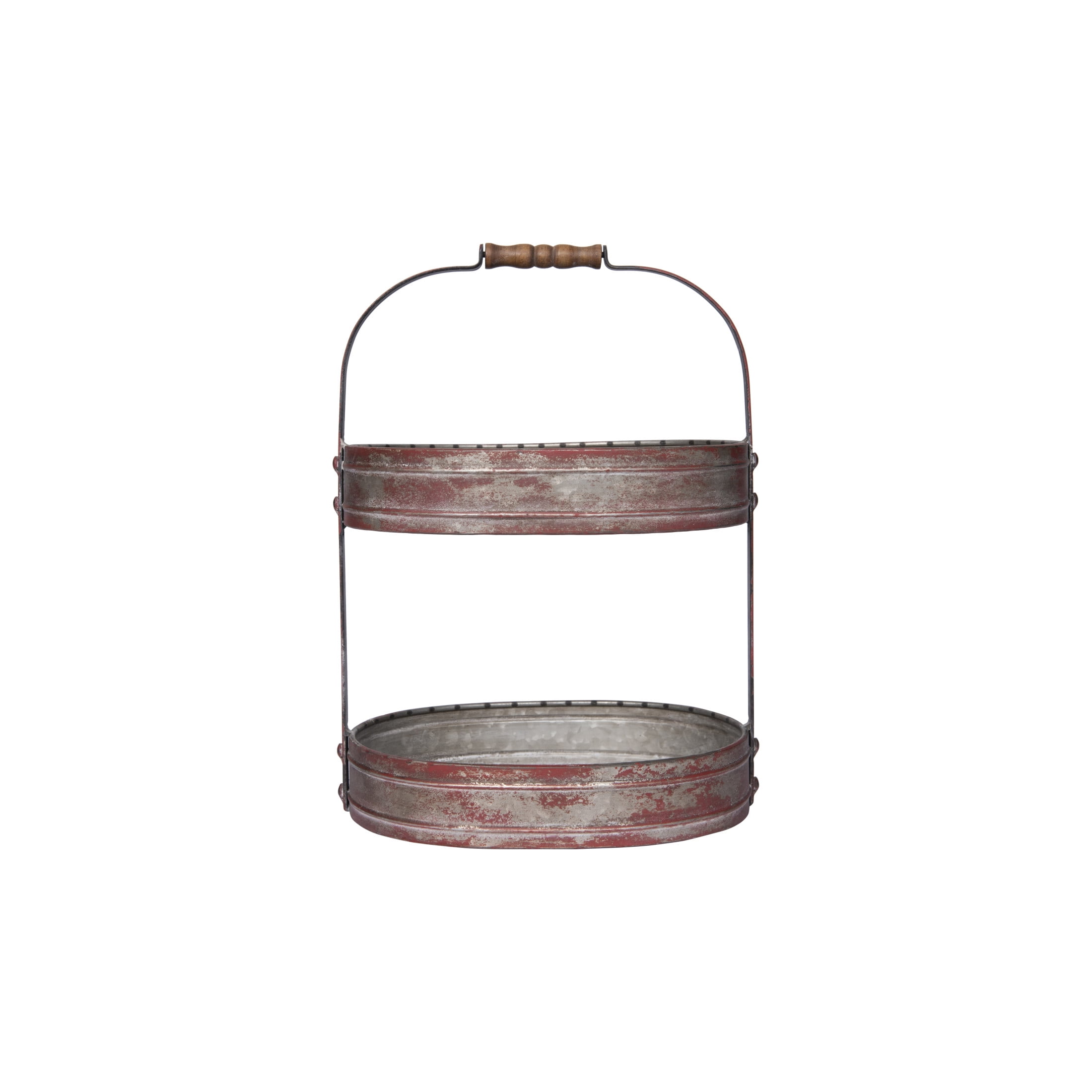 Creative Co-Op Farmhouse Decor Red Metal Oval 2 Tier Tray with Handle ...