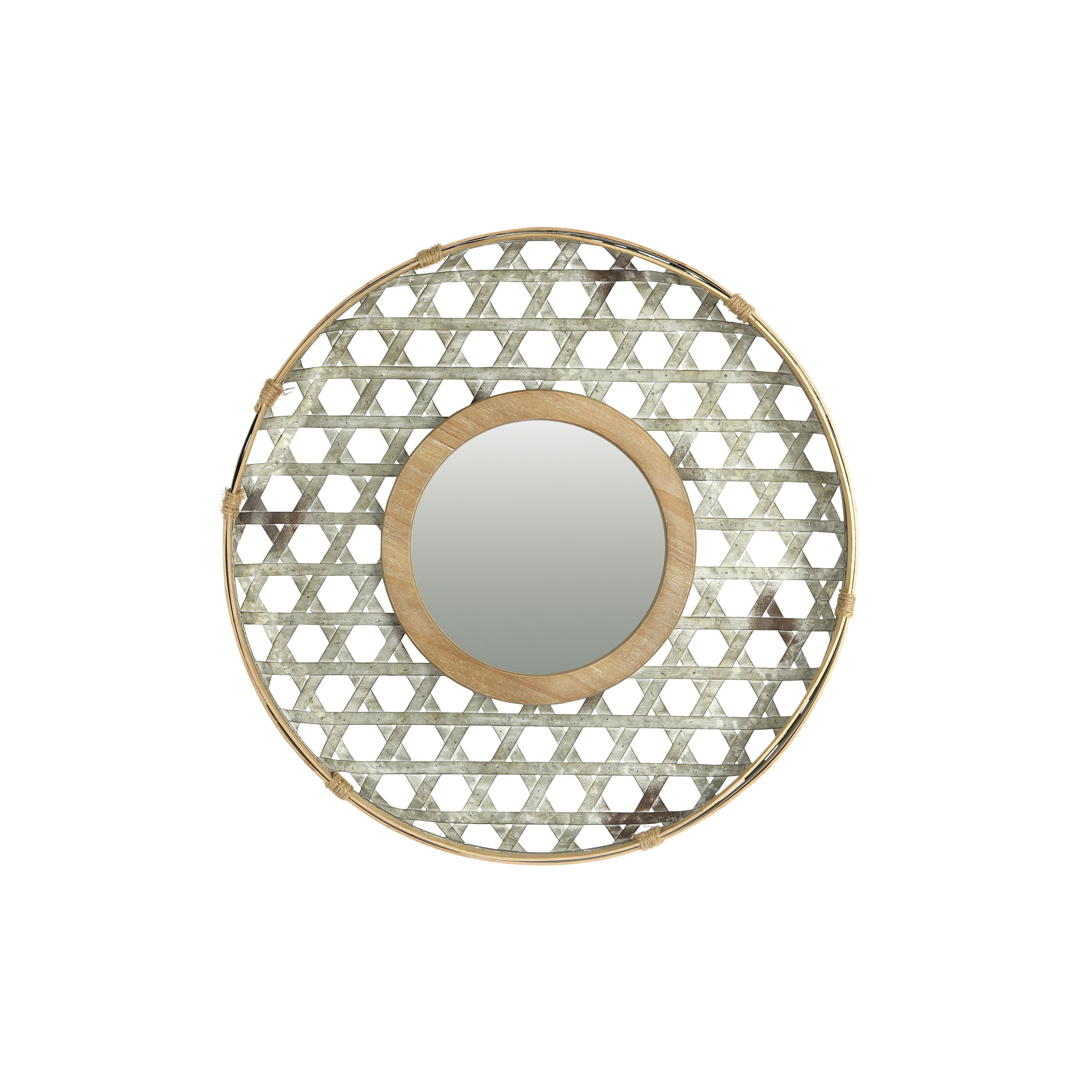 Creative Co-Op Round 2 Tone Lattice Metal Framed Wall Mirror, Wood and ...