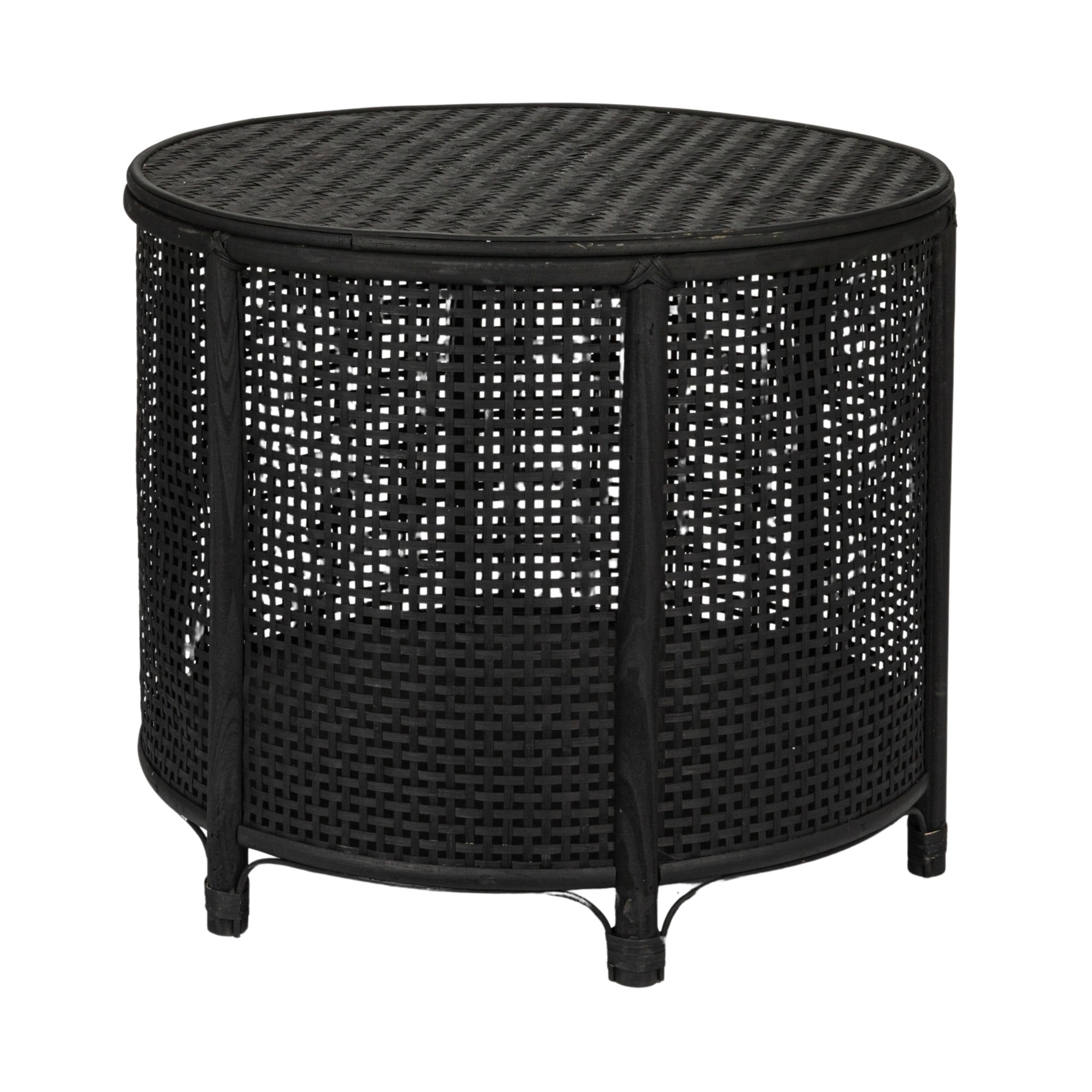 Creative Co-Op Round Bamboo and Rattan Accent Storage Table, Black ...