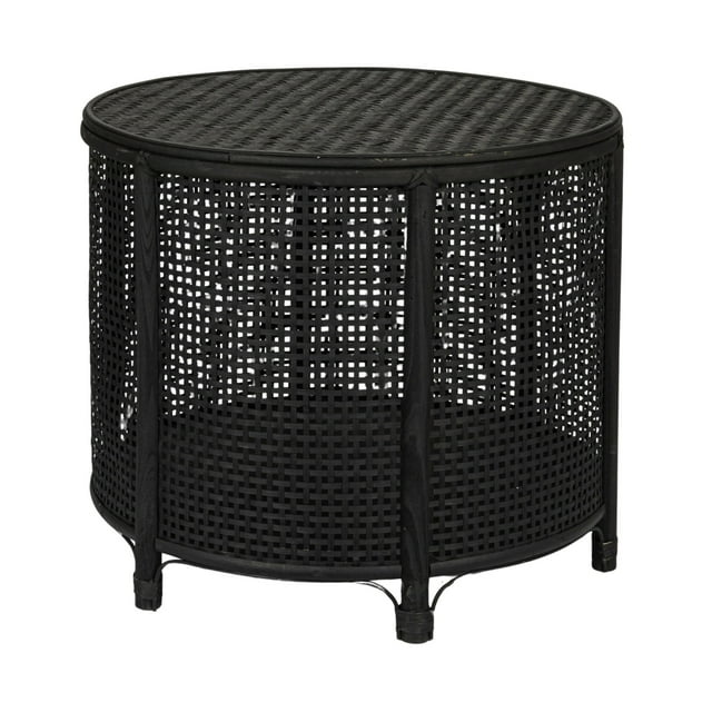 Creative Co-Op Round Bamboo and Rattan Accent Storage Table, Black - Walmart.com