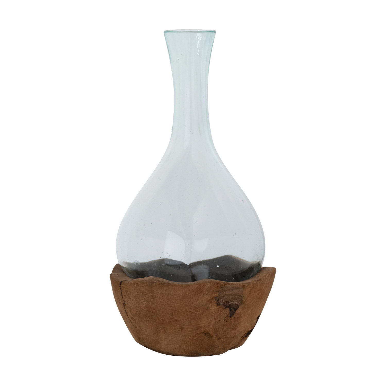Creative Co-Op Round Contoured Glass Vase with Removable Teakwood Base ...