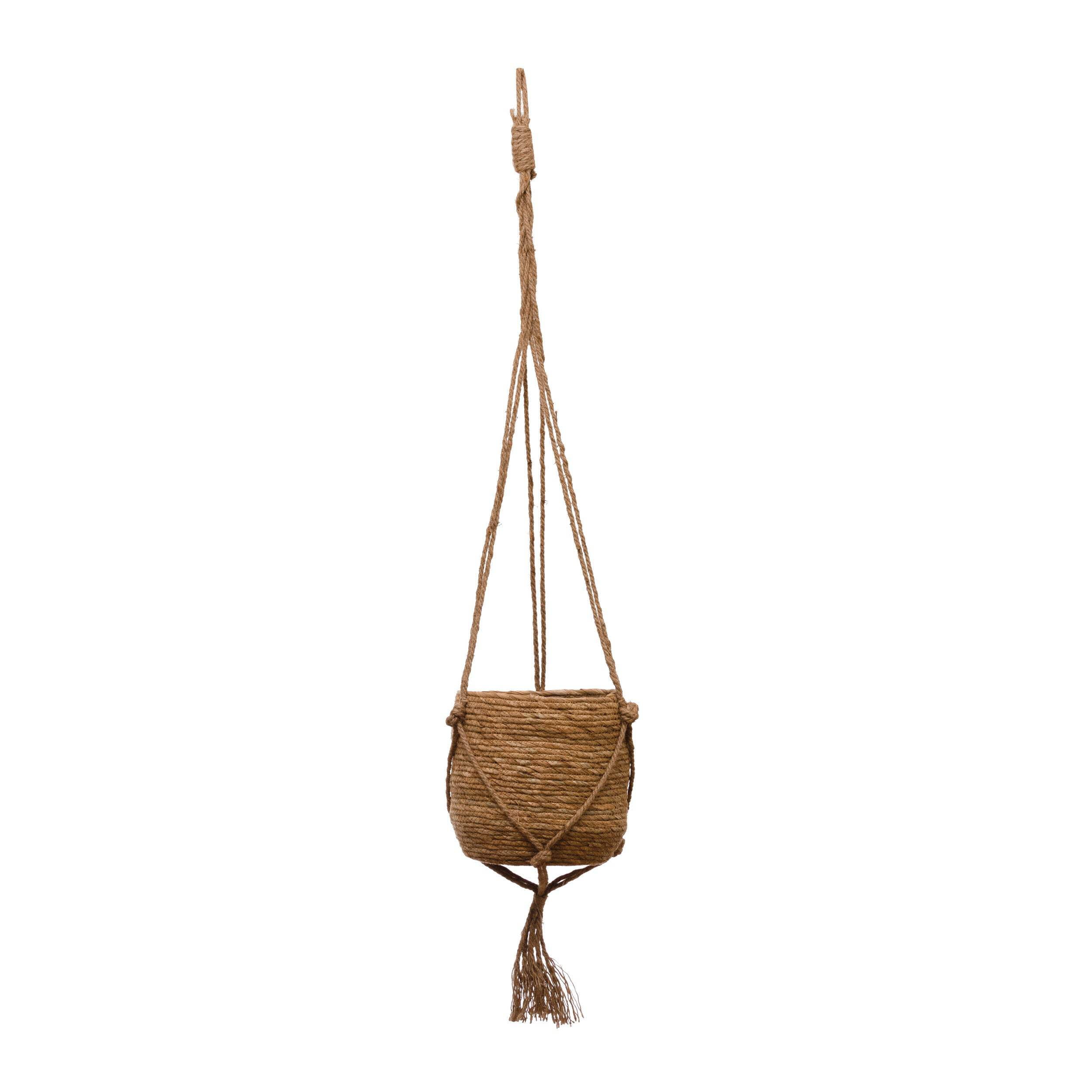 Creative Co-Op Round Hanging Straw Planter with Long Jute Rope and ...