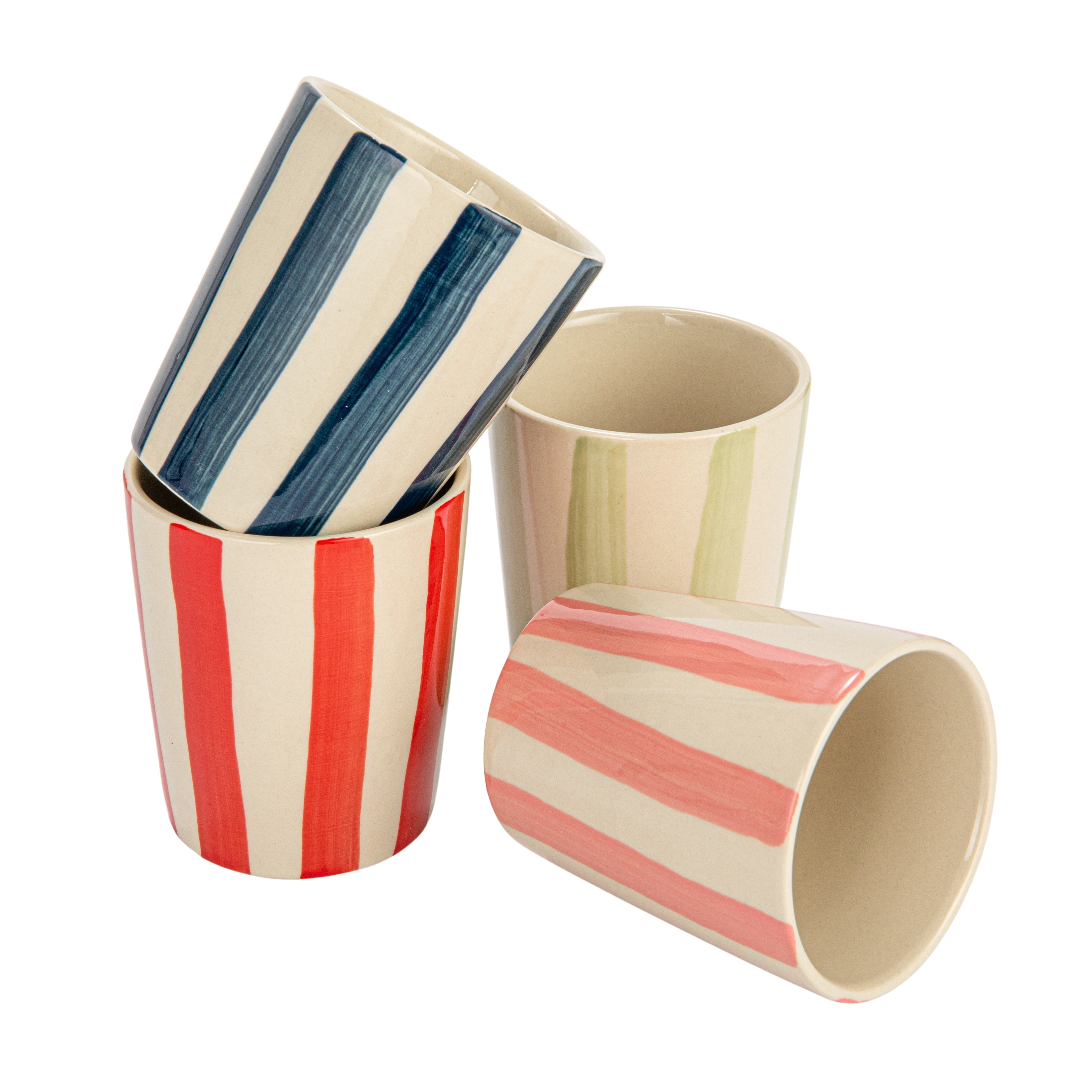 Creative Co-Op Round Stoneware Cup with Stripes, White and 4 Various ...