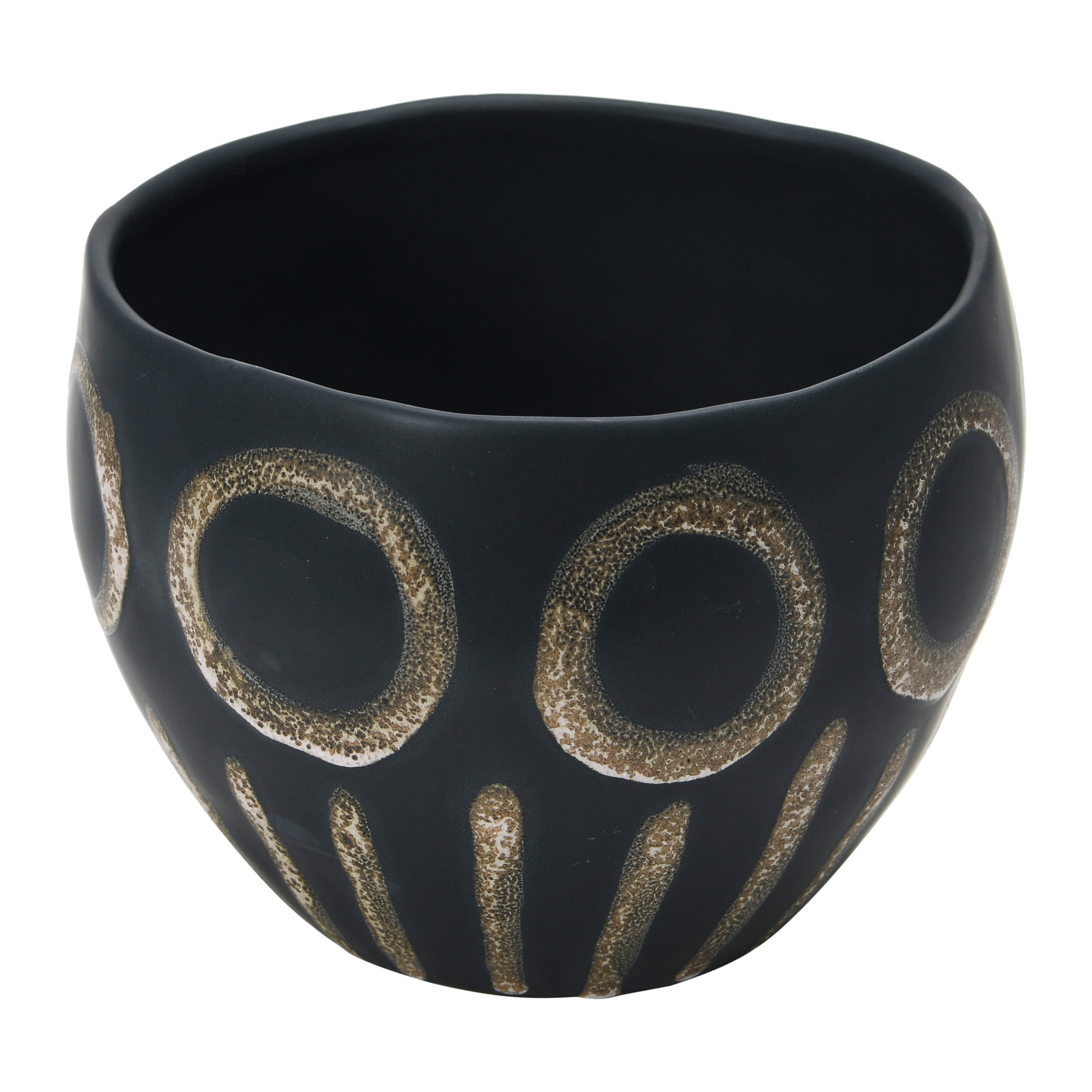 Creative Co-Op Round Stoneware Planter Pot with Hand-painted Lines and ...