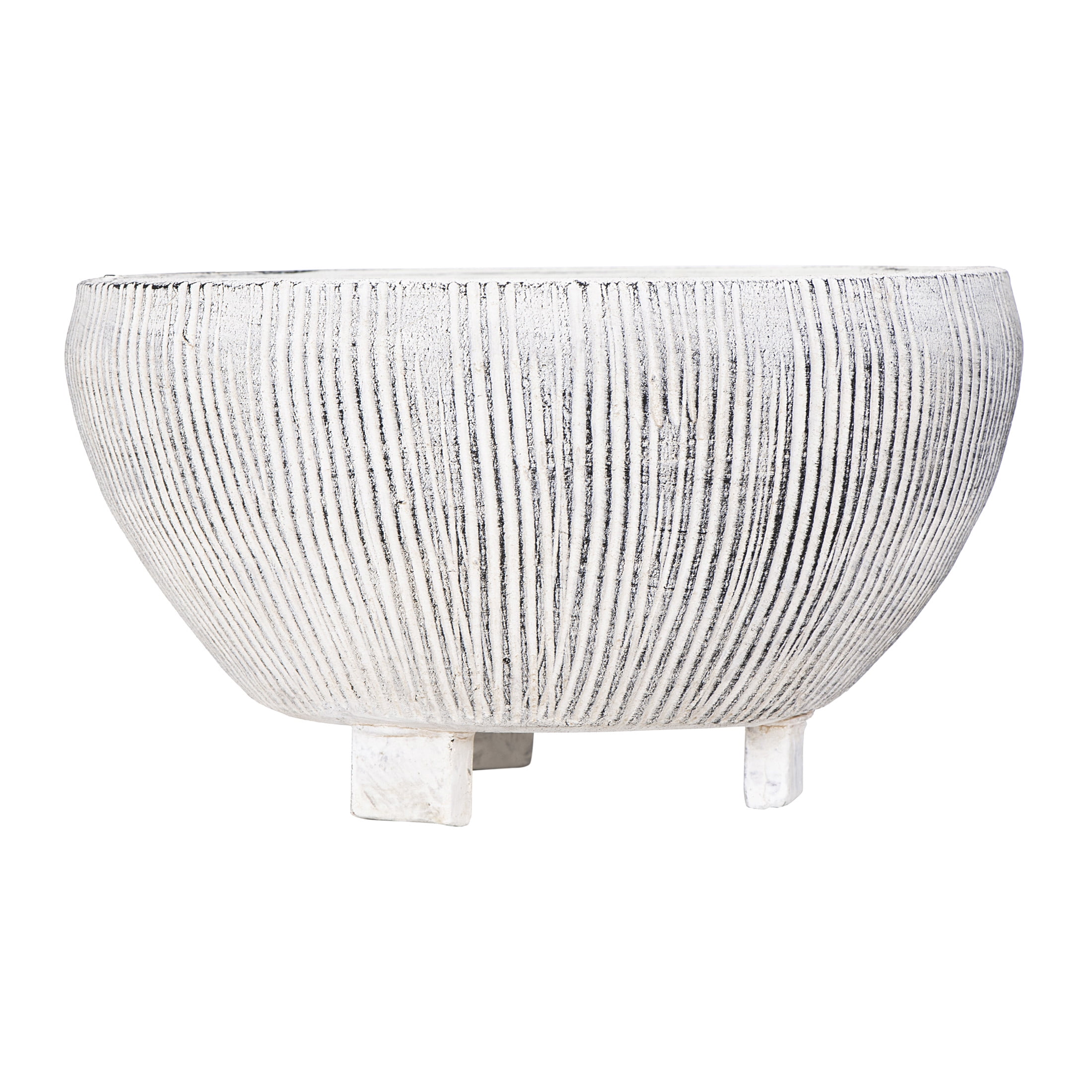 Creative Co-Op Round Terra-cotta Footed Planter with Textured Stripes ...