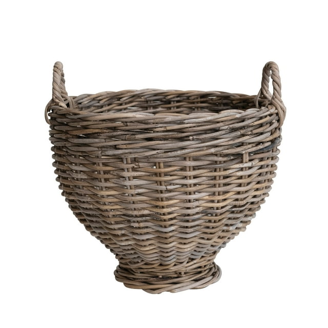 Creative Co-Op Large Round Woven Rattan Footed Basket, Farmhouse ...