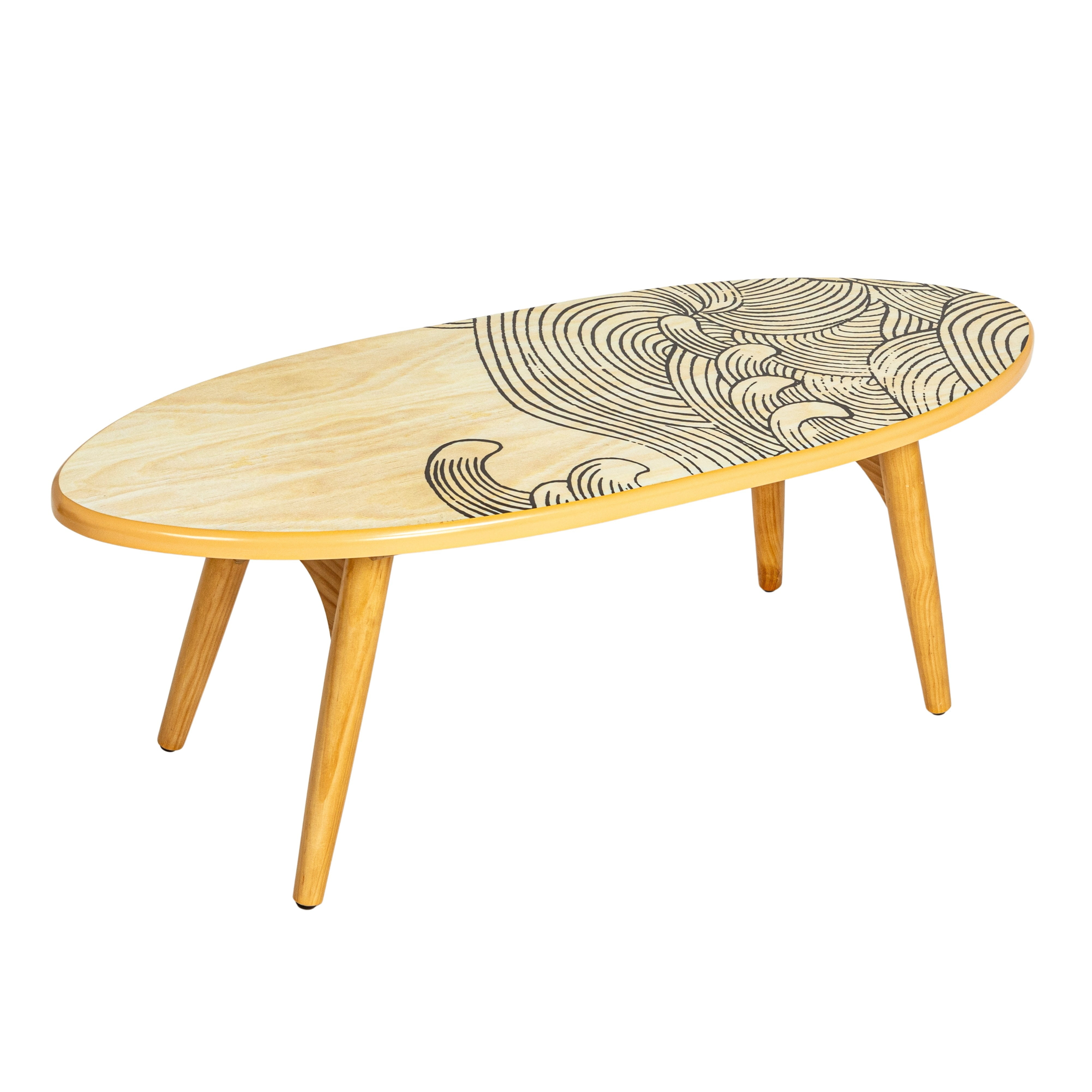 Creative Co-Op Sea Waves Surfboard Oval Coffee Table, Multicolor ...