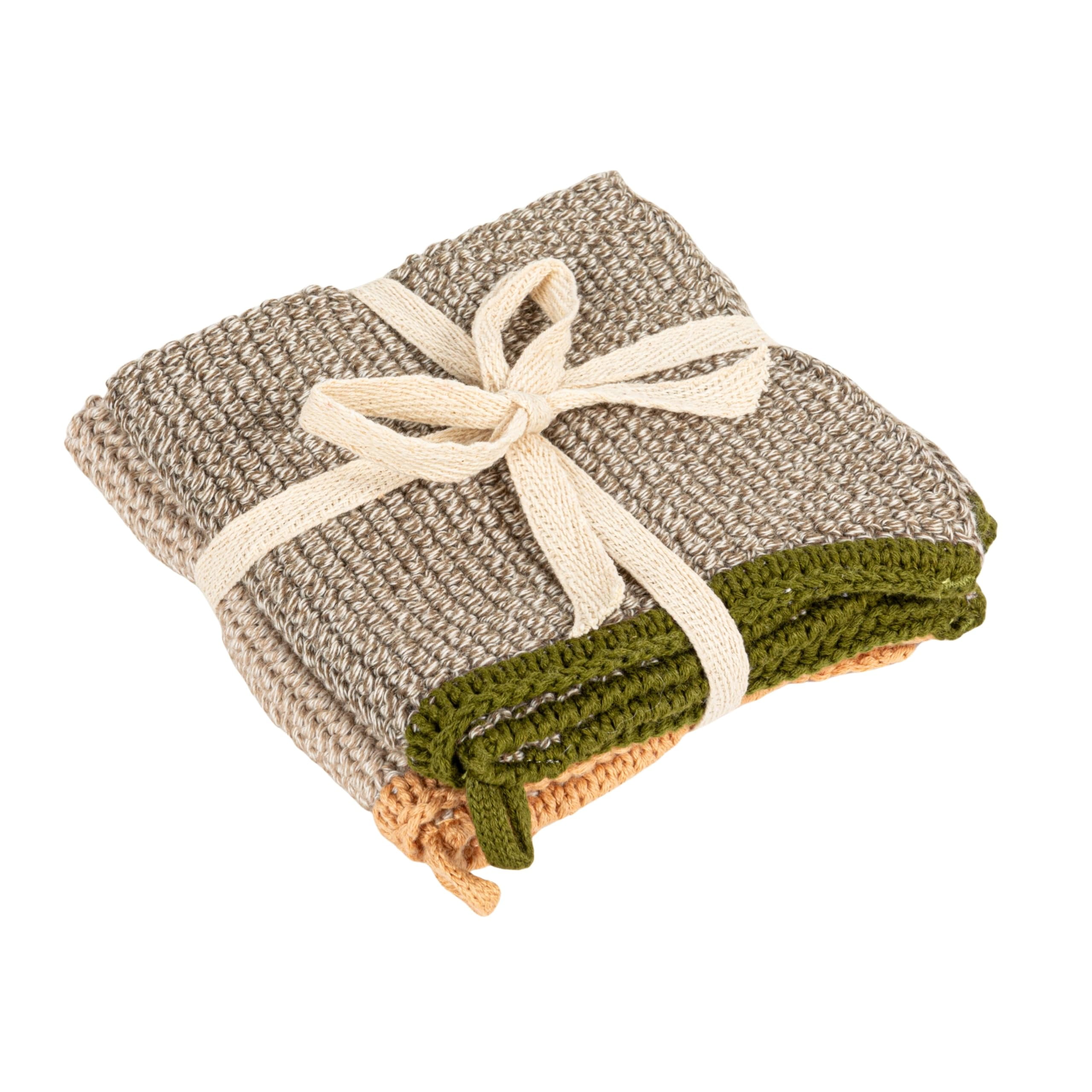Creative Co-Op Square Cotton Knit (Set of 2) Dish Cloth, Multi (DF3785 ...