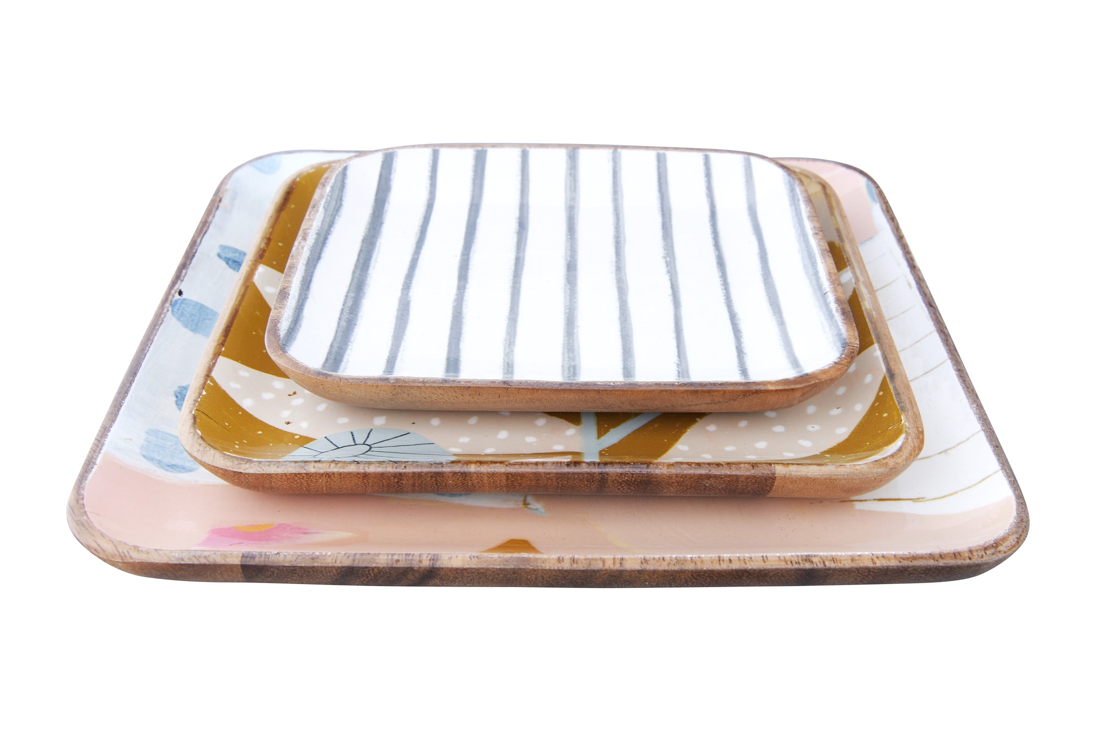 Creative Co-Op Square Enameled Acacia Wood Trays (Set of 3 Sizes per ...