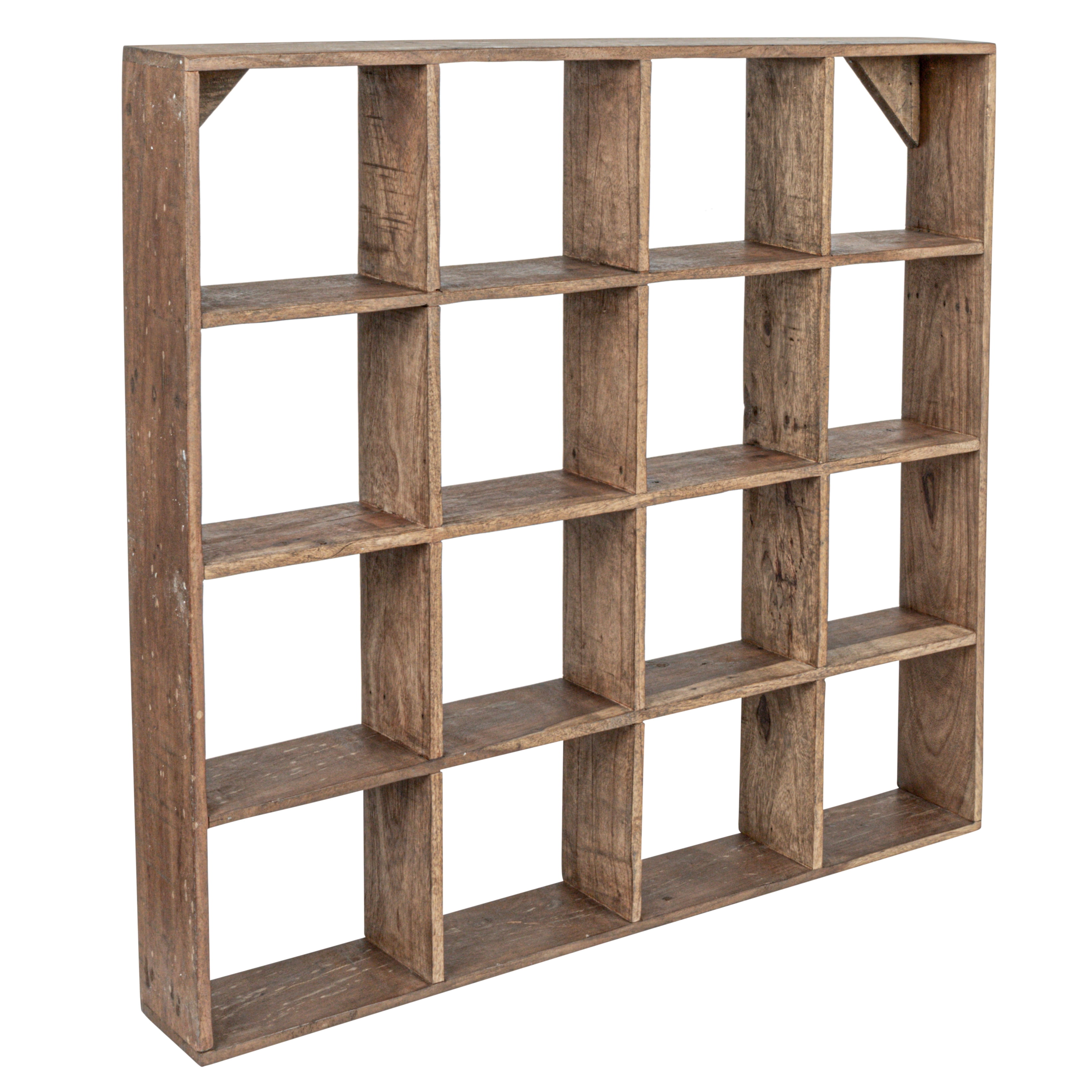 Creative Co-Op Square Reclaimed Wood Hanging or Sitting Shelf with 16 ...