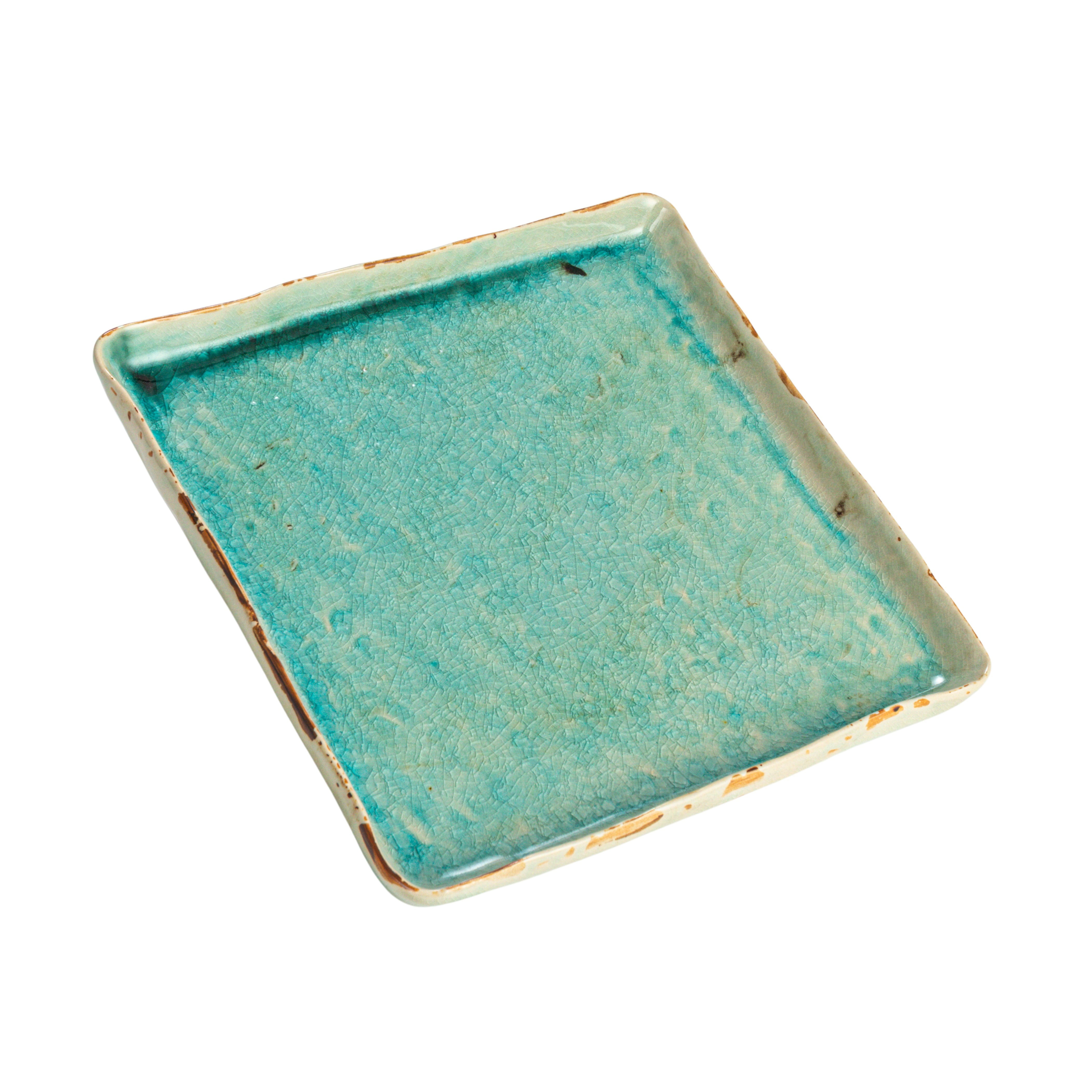 Creative Co-Op Square Stoneware Serving Tray with Reactive Crackle ...