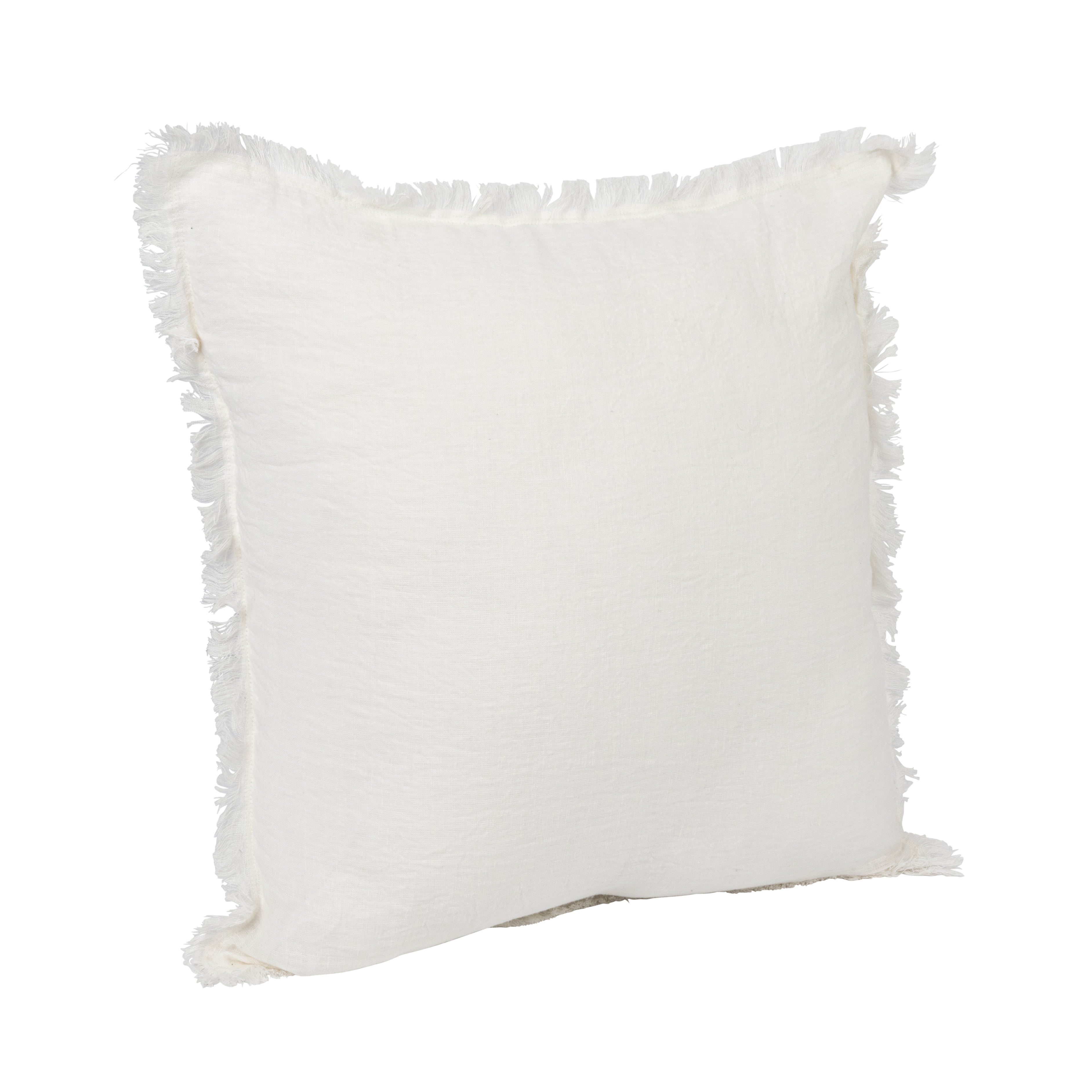 Creative Co-Op Square Stonewashed Linen Pillow with Fringe, Ivory ...