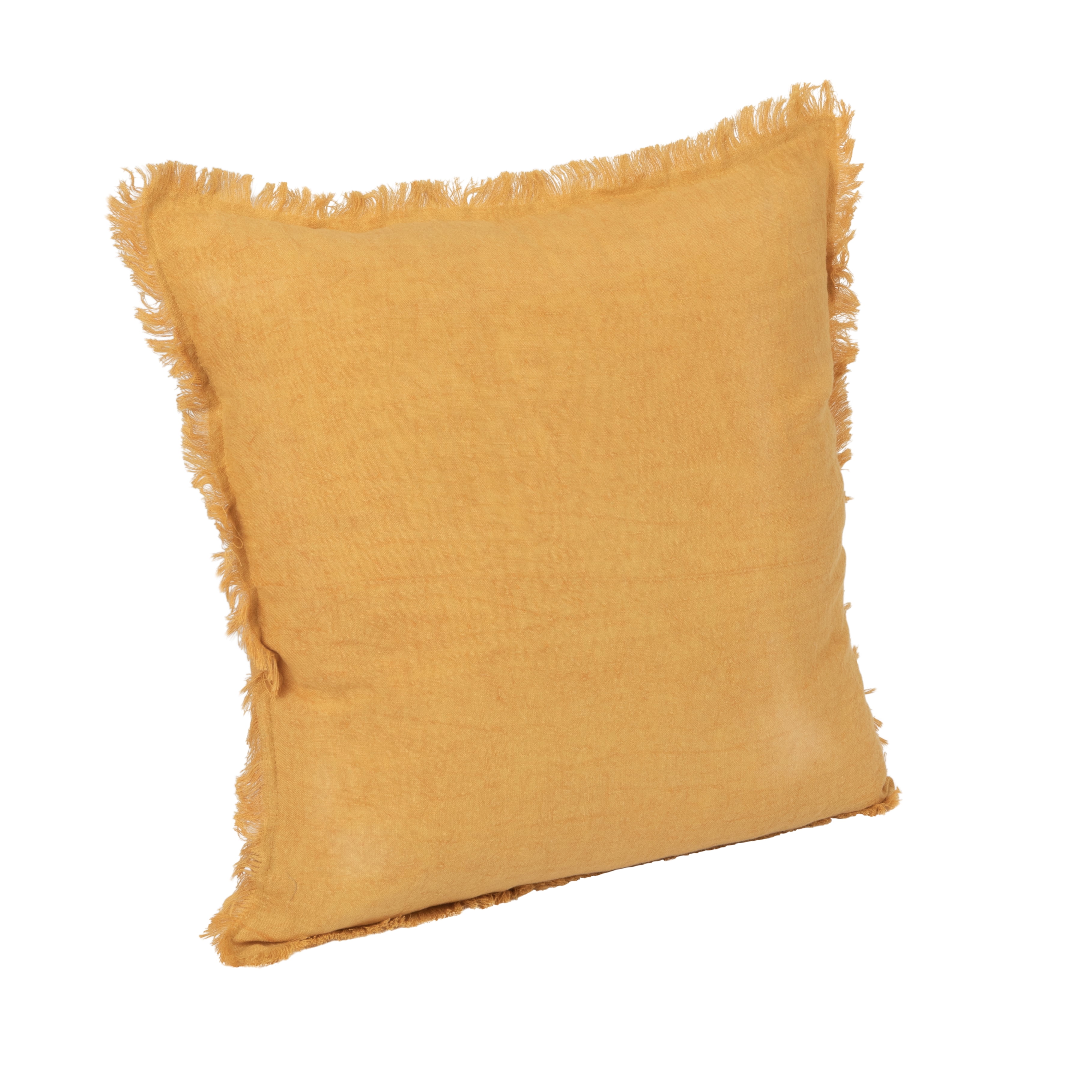 Creative Co-Op Square Stonewashed Linen Pillow with Fringe, Mustard ...