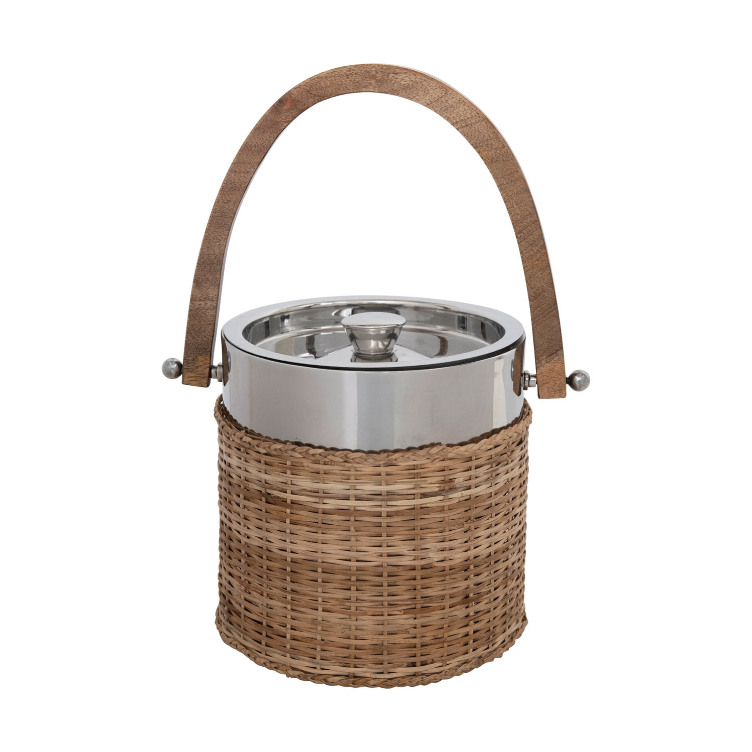 Creative Co-Op Stainless Steel and Woven Rattan Ice Bucket with Mango ...