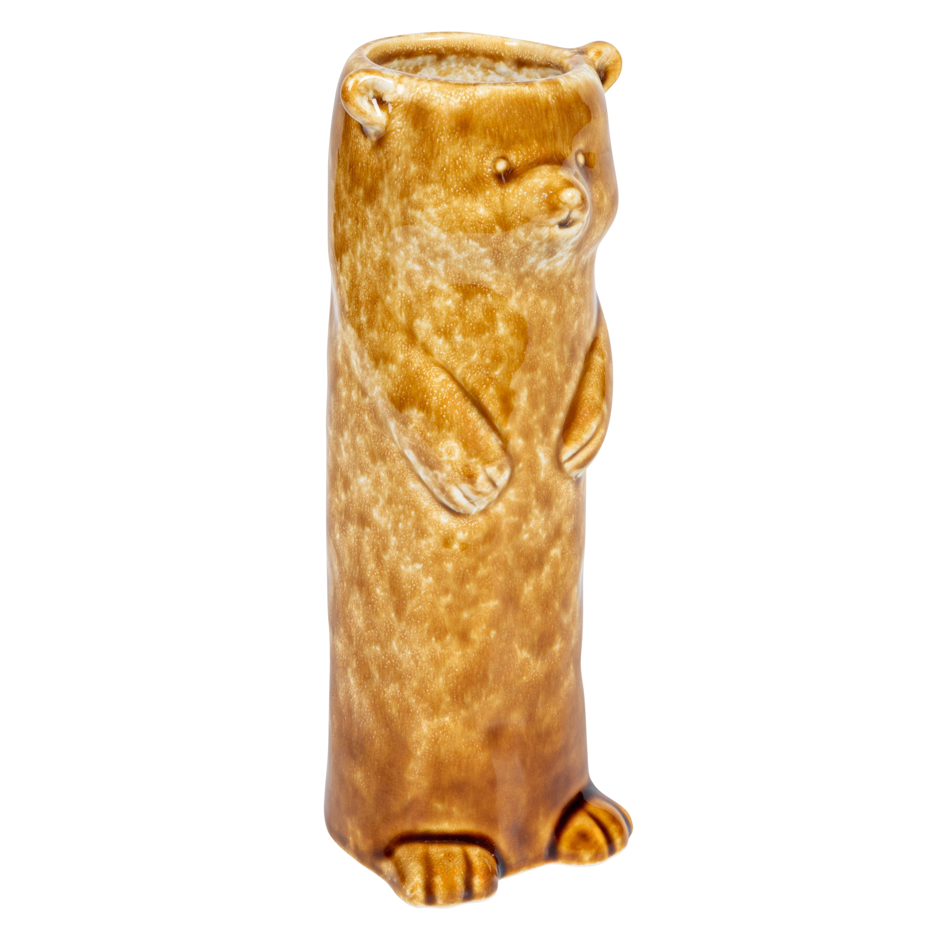 Creative Co-Op Stoneware Bear Vase with Reactive Crackle Glaze, Brown ...