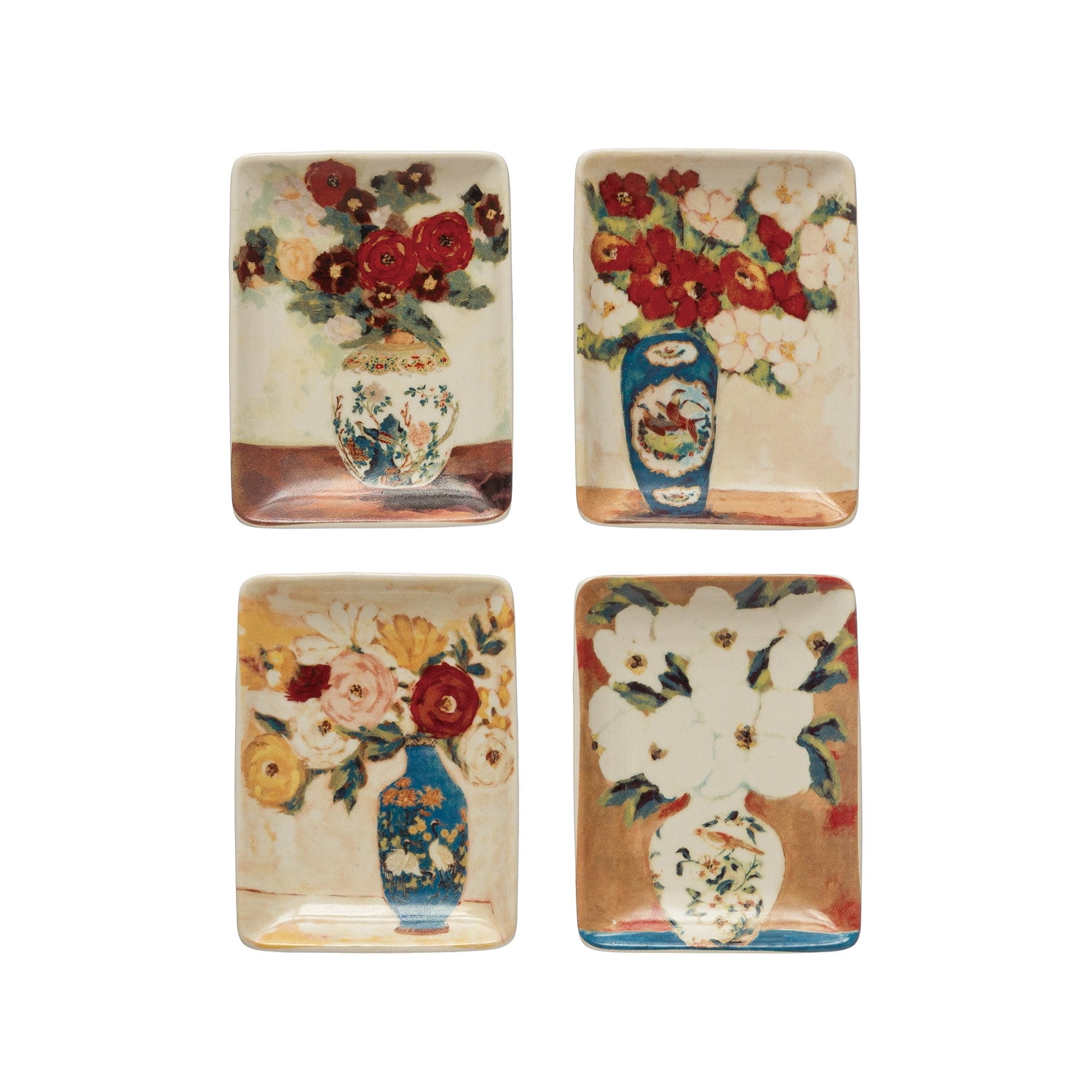 Creative Co-Op Stoneware Dish with Flowers in Vase, Set of 4 - Walmart ...