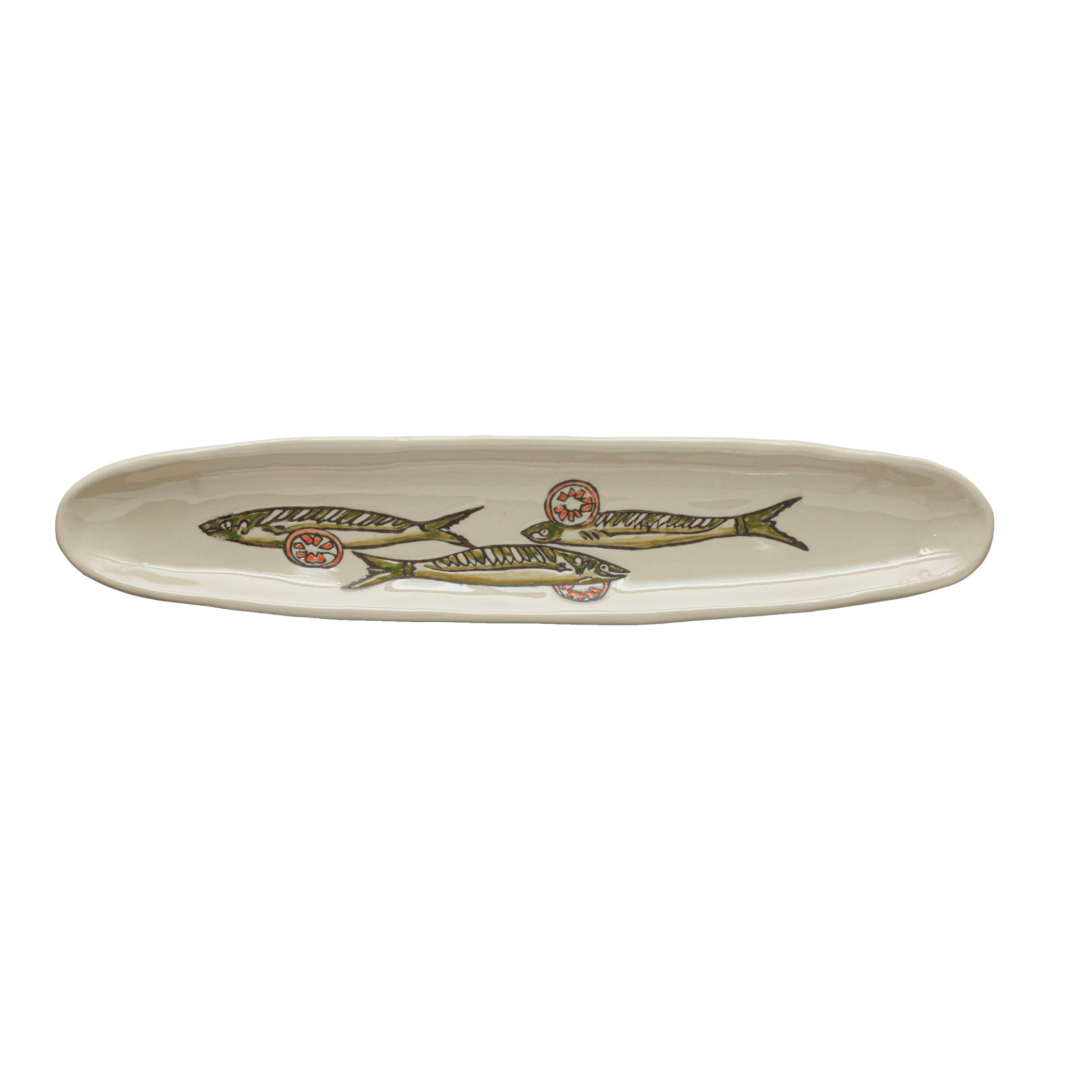 Creative Co-Op Stoneware Finger Food Dish with Fish Design, Multicolor ...