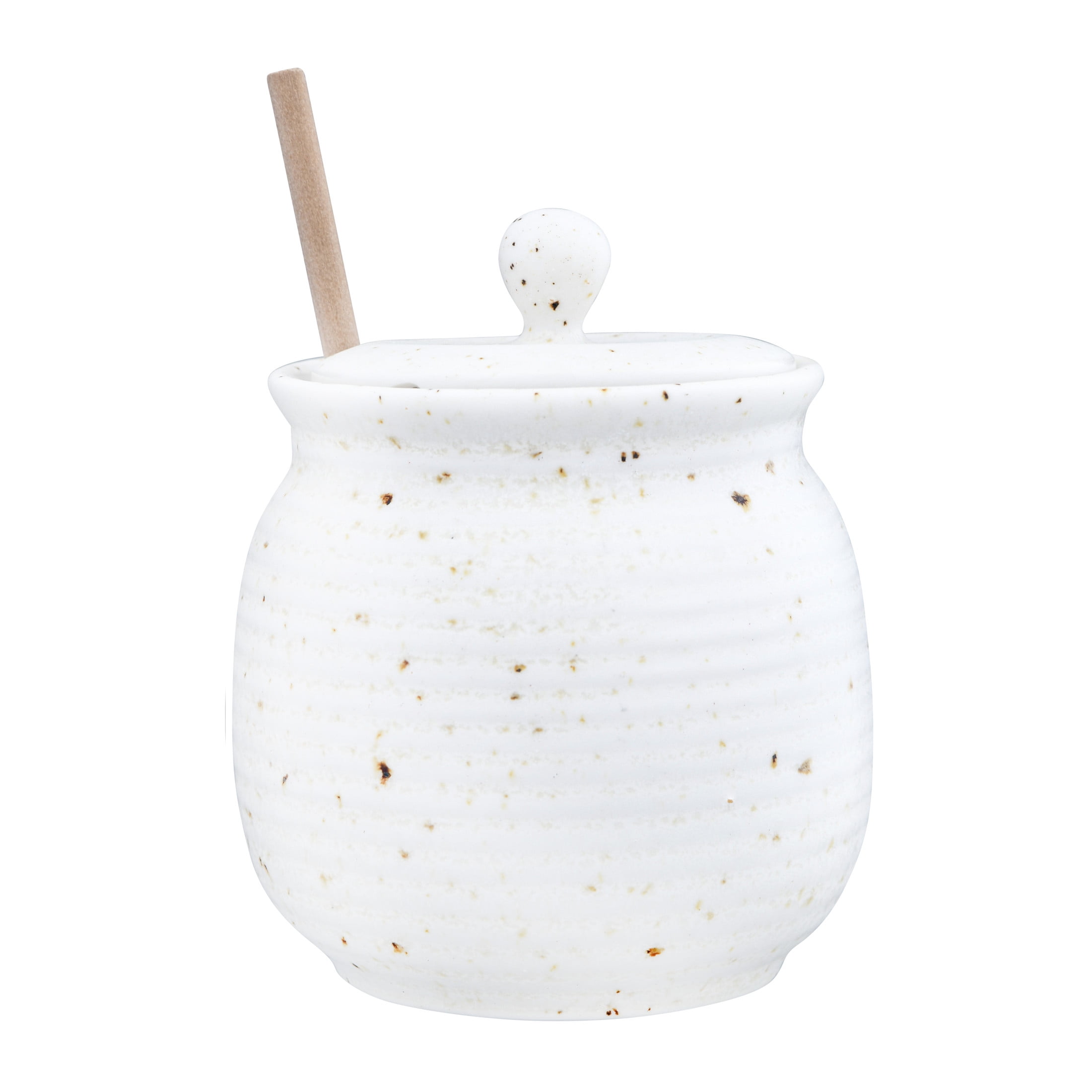 Creative Co-Op Stoneware Honey Jar with Wood Honey Dipper & Lid ...