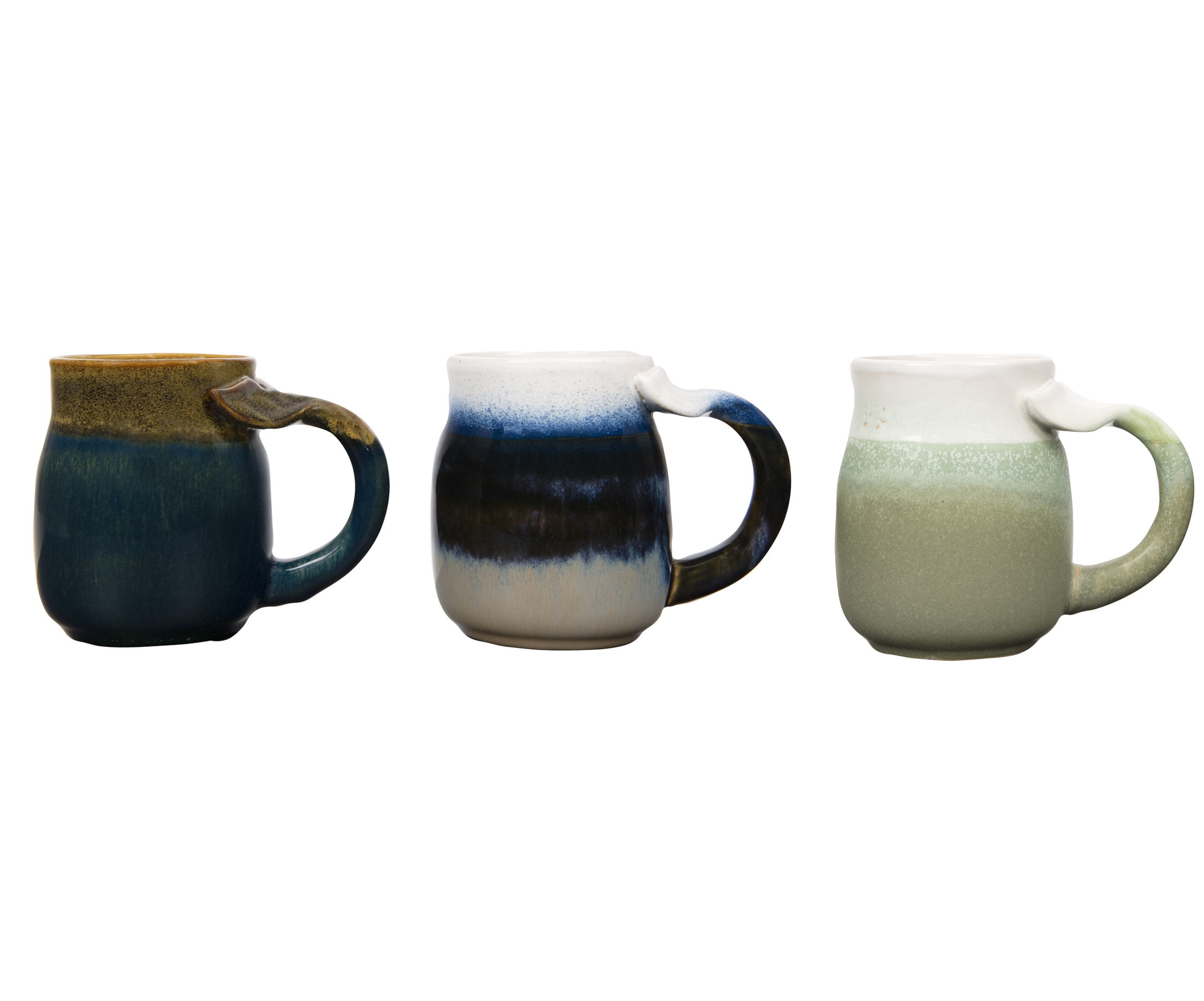 Creative Co-Op Stoneware Mug with Whale Tail Shaped Handle (Set of 3 ...