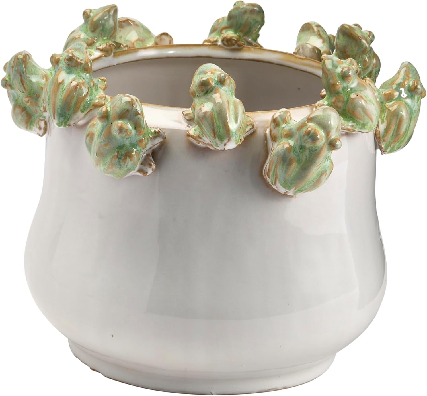 Creative Co-Op Stoneware Planter with Frog Figurine Rim, Multicolor ...
