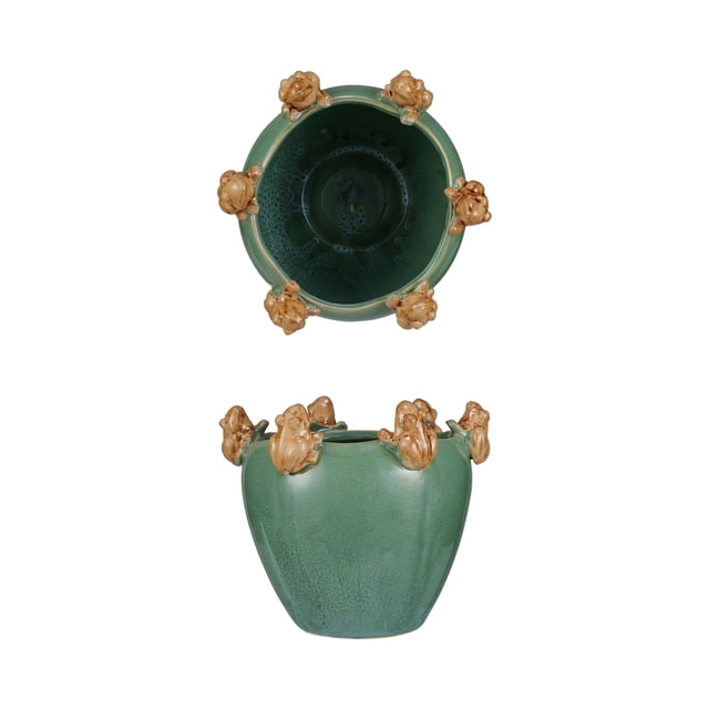 Creative Co-Op Stoneware Planter with Frogs on Rim and Reactive Glaze ...