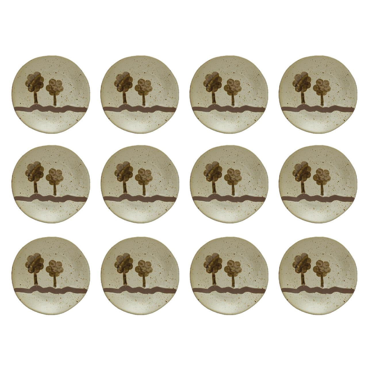 Creative Co-Op Stoneware Plate with Painted Trees, Set of 12 ...
