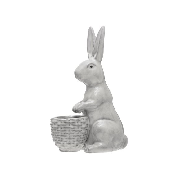 Creative Co-Op Stoneware Rabbit with Basket Planter, White - Walmart ...