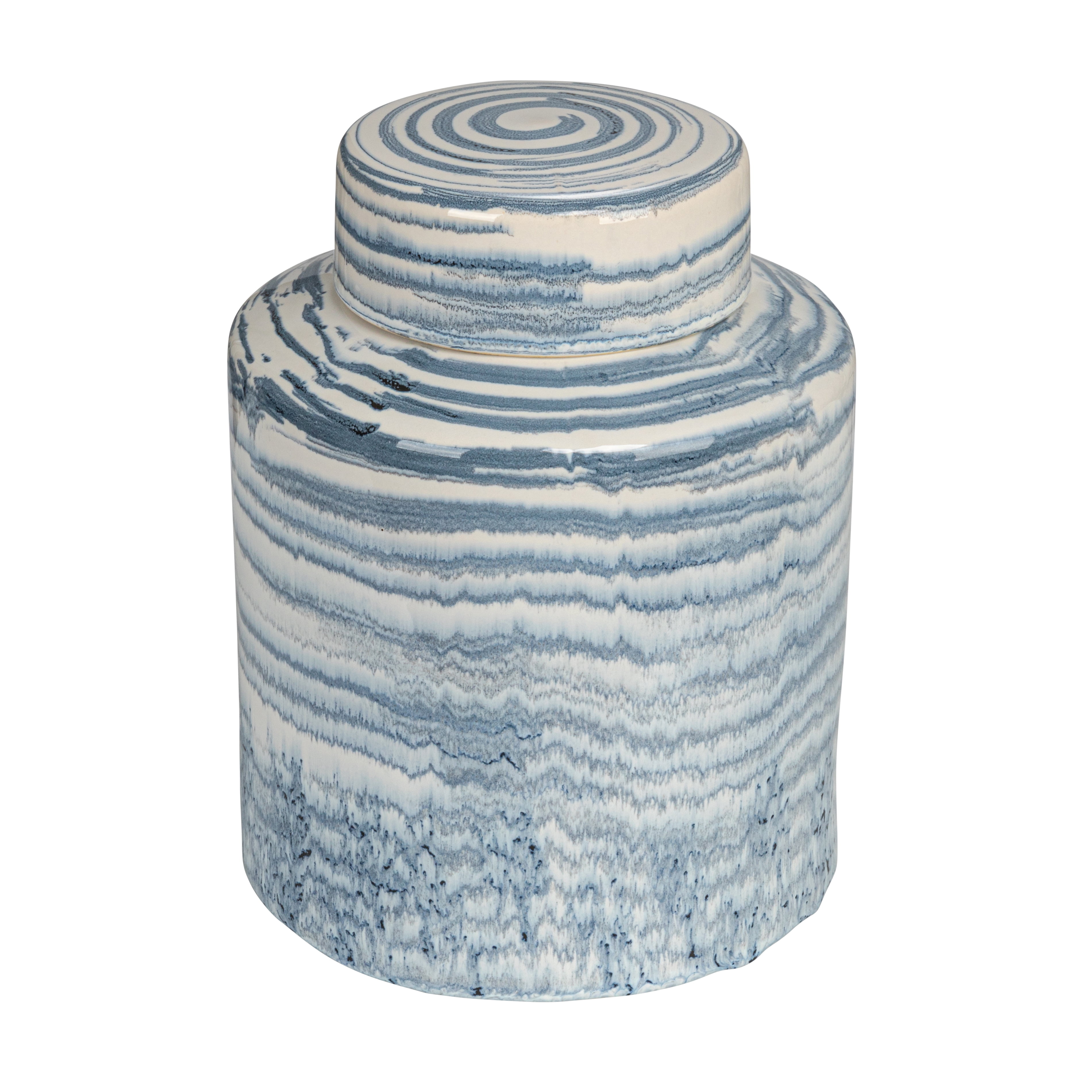 Creative Co-Op Stoneware Striped Ginger Jar with Reactive Glaze, Blue ...