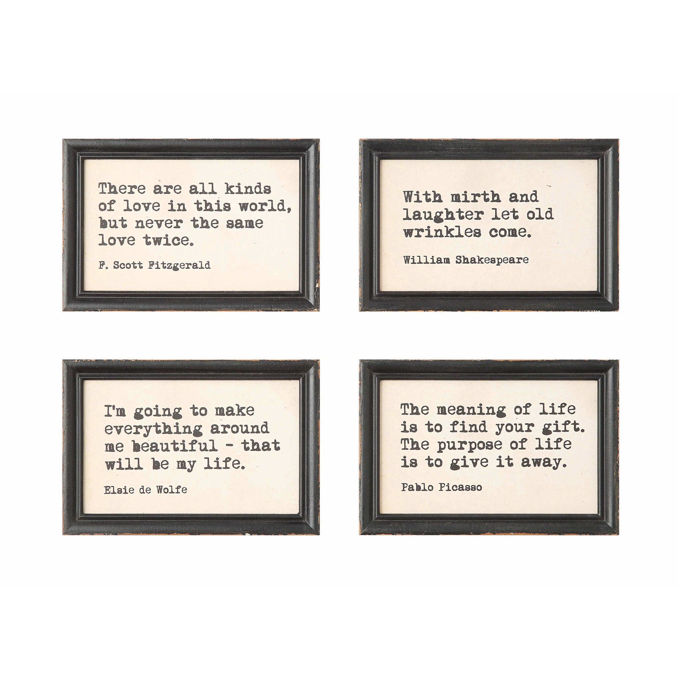 Creative Co-Op Wood Framed Wall Decor with Quotes, Brown, Set of 4 ...