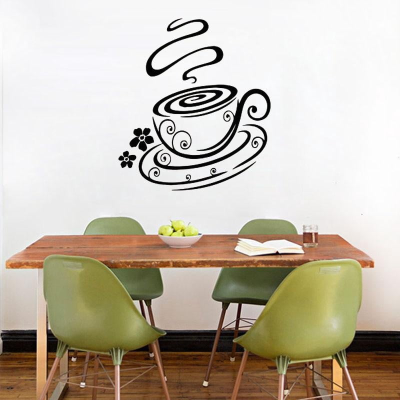 Creative Coffee Cup Flower Wall Sticker Cafe Kitchen Wall Decals Home ...