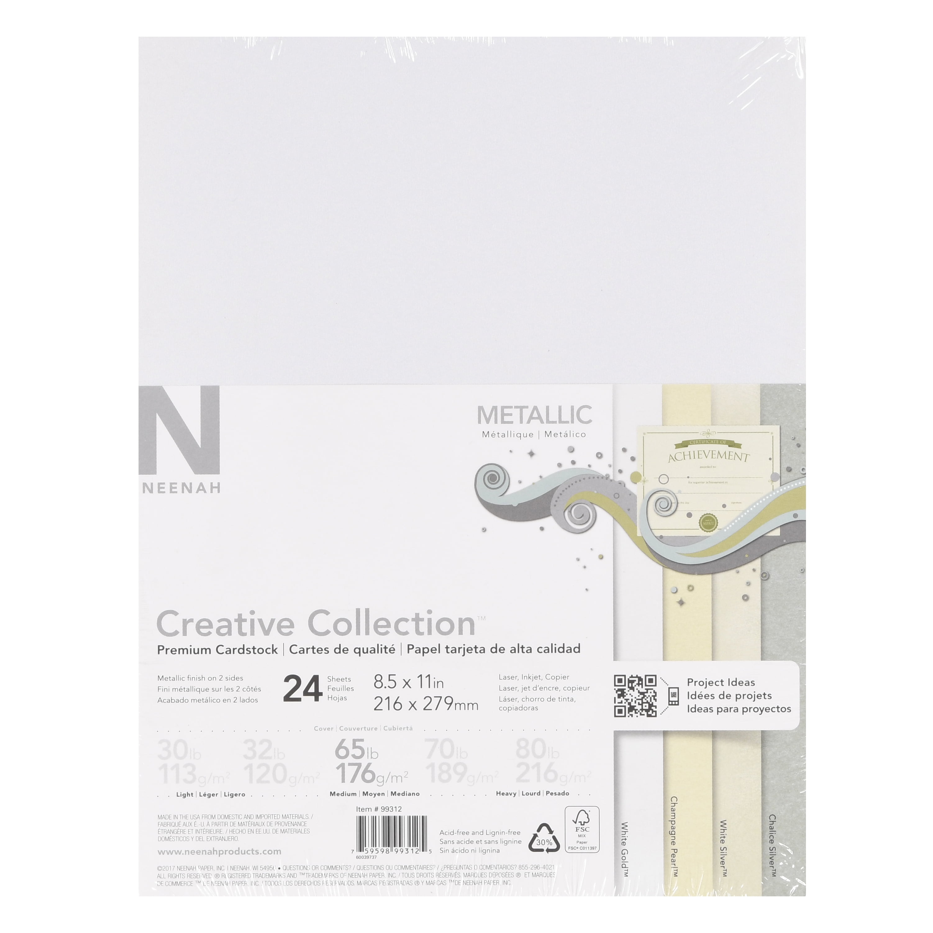 Creative Collection Metallic Cardstock, 8.5" x 11", 65 lb./176 Gsm, 24 ...