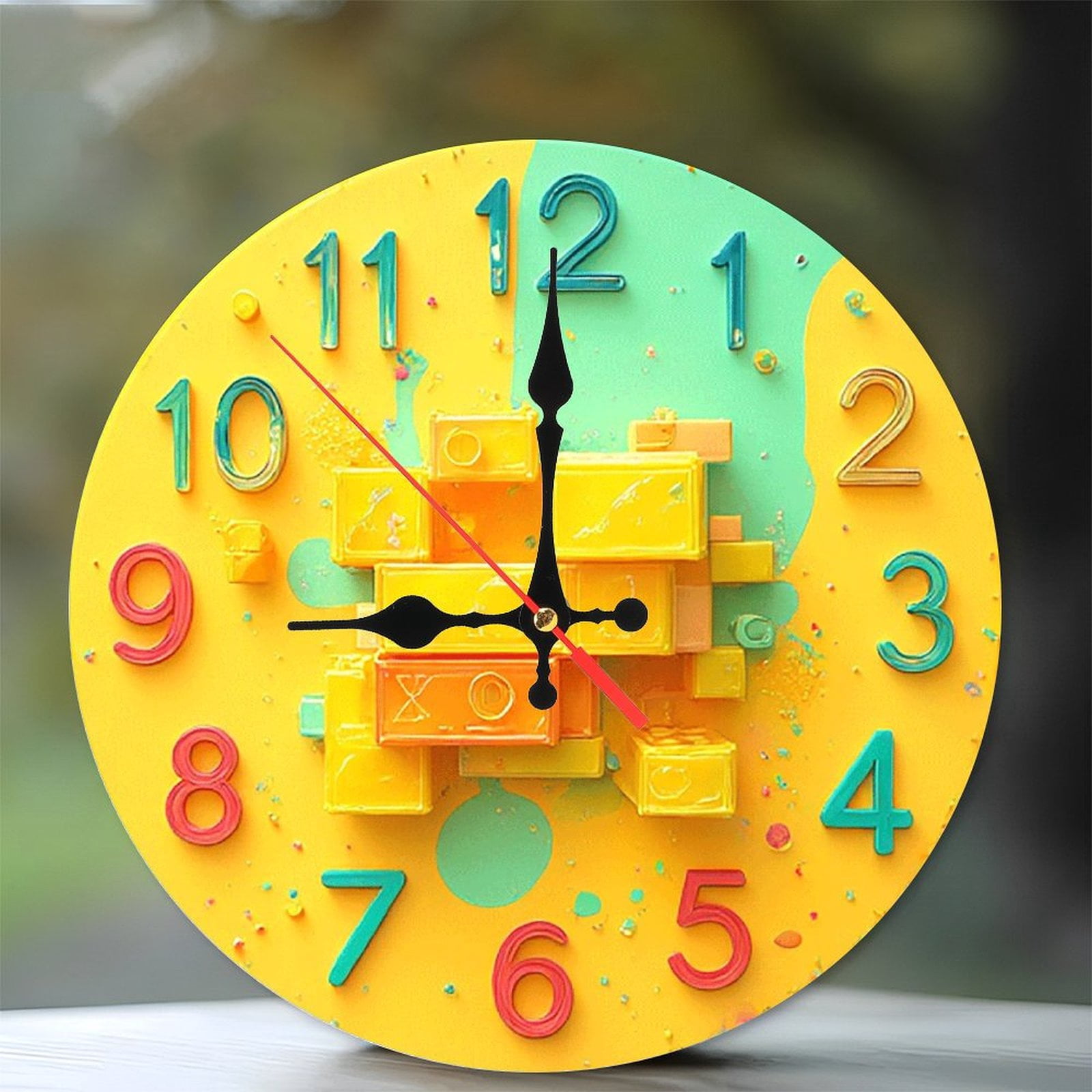 Creative Colorful Blocks Clock Wall Decor 10-Inch Silent Wooden Wall ...