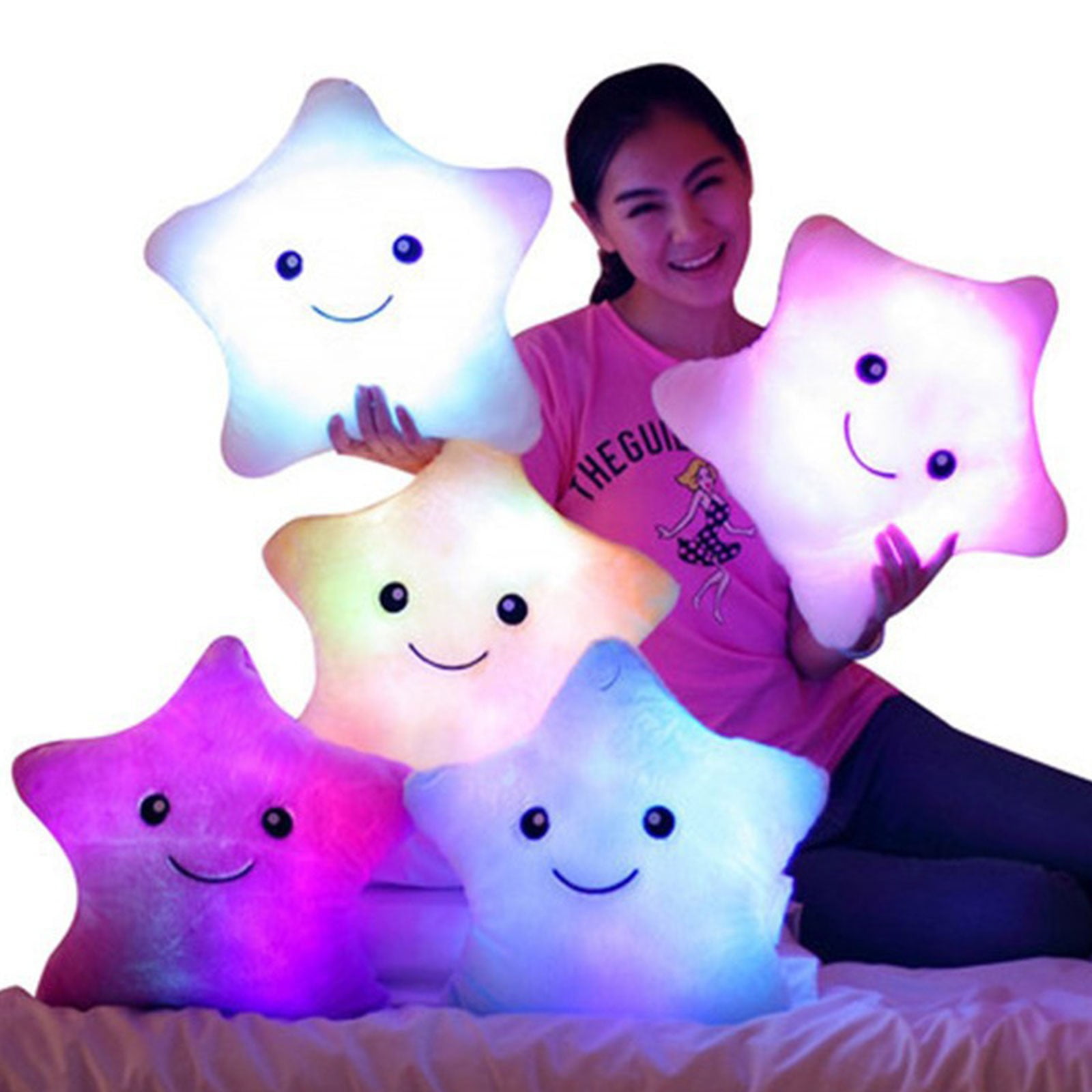 Creative Colorful Body Twinkle Star Shaped Plush Pillow, LED Night ...