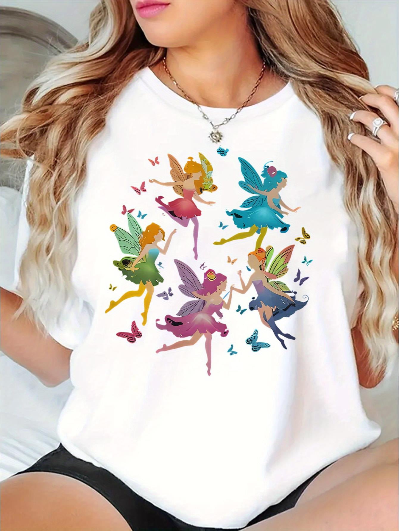 Creative Colorful Butterfly Fairy Pattern Printed Women'S Trendy Round ...