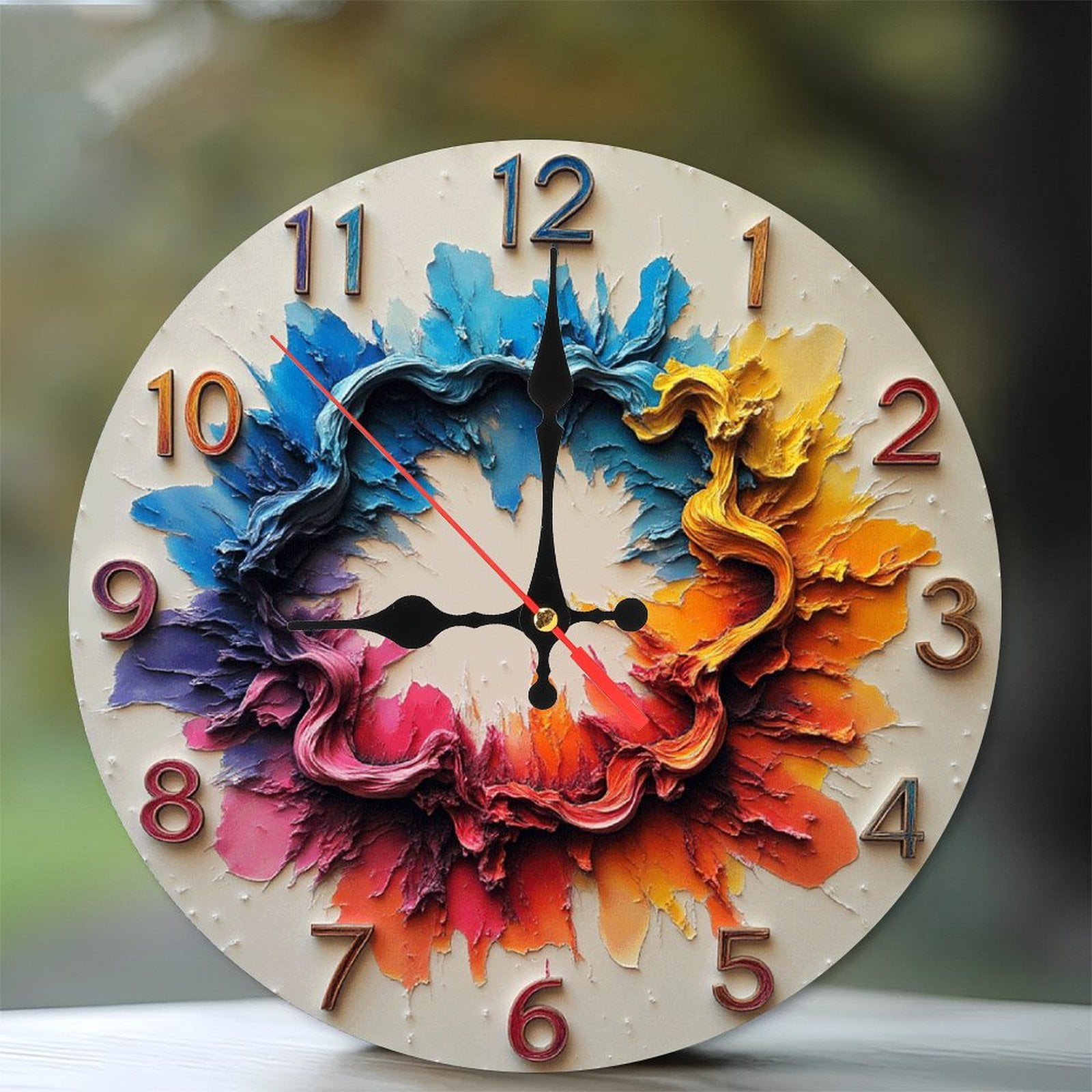 Colorful Wall Clock Home Decor Artistic Design 10-Inch Silent Wooden ...