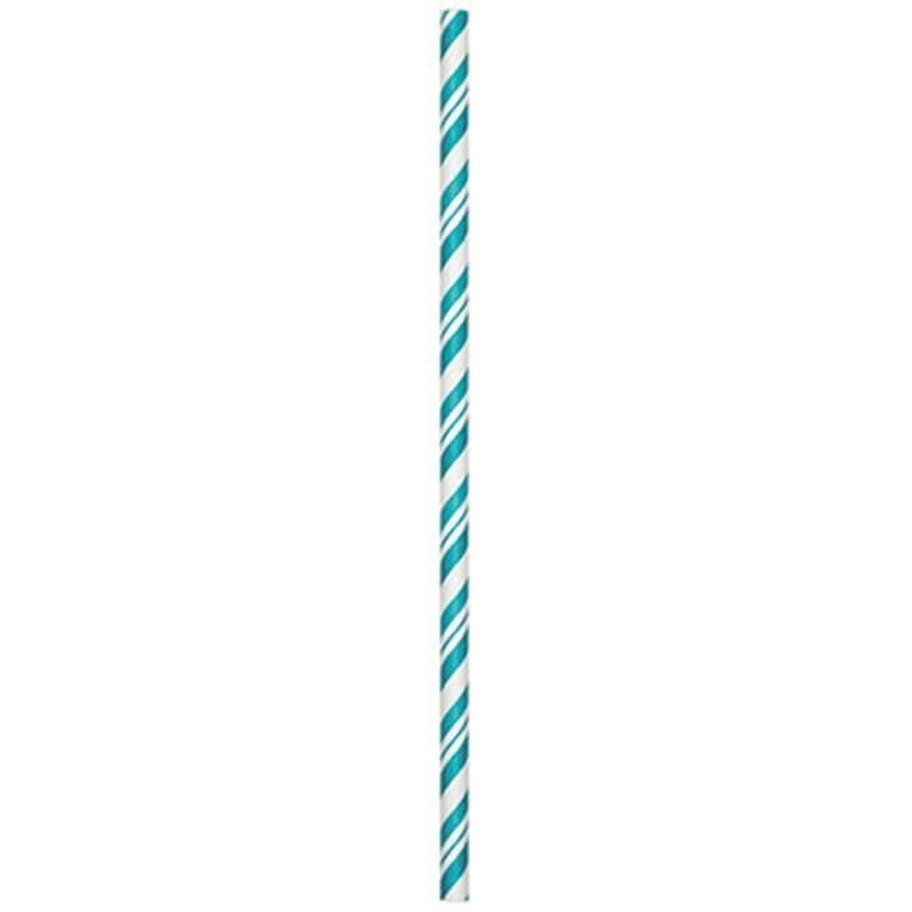 Creative Converting 329632 Teal Lagoon Striped Paper Straws, 24 Count ...