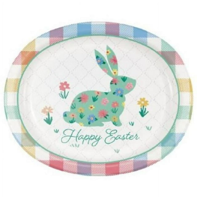 Creative Converting Large 12 in. Easter Pastel Plaid Oval Paper Plates ...