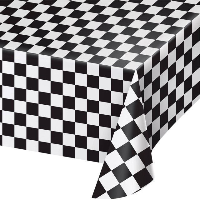 Creative Converting Black Checkered Plastic Tablecloth, 54" x 108 ...