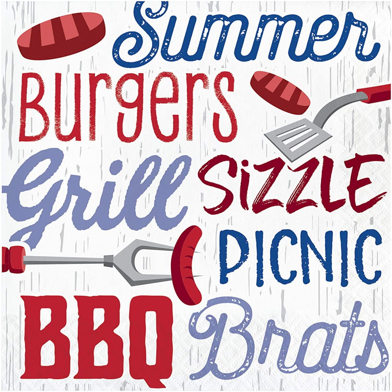 Creative Converting Summer BBQ Napkins, 6.5, Red, White, and Blue ...