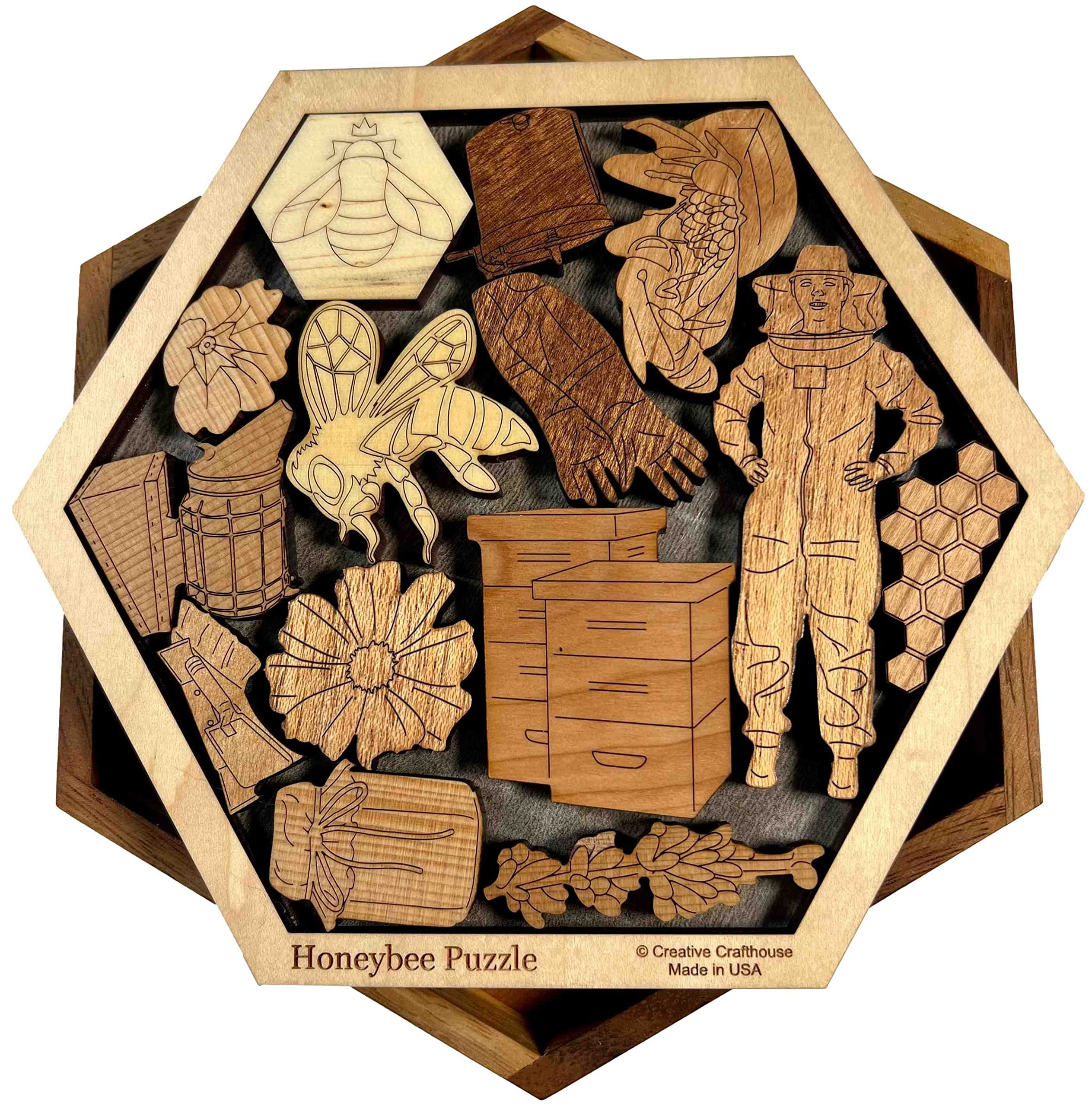 Creative Crafthouse Honey Bee Puzzle, Hexagon Wood Art Gift and Decor ...