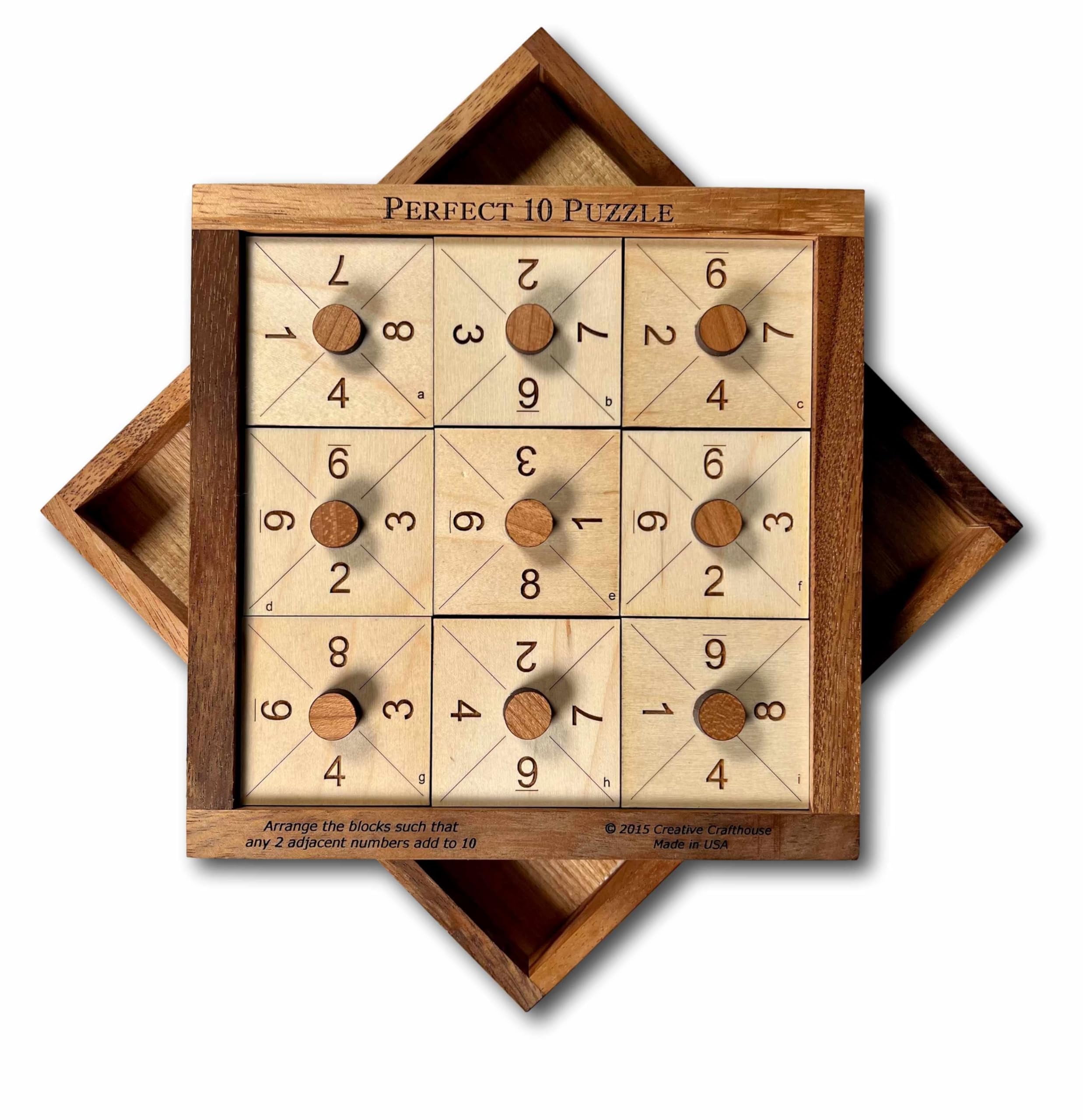 Creative Crafthouse Perfect 10 Puzzle, Wood Math Brain Teaser, USA Made ...