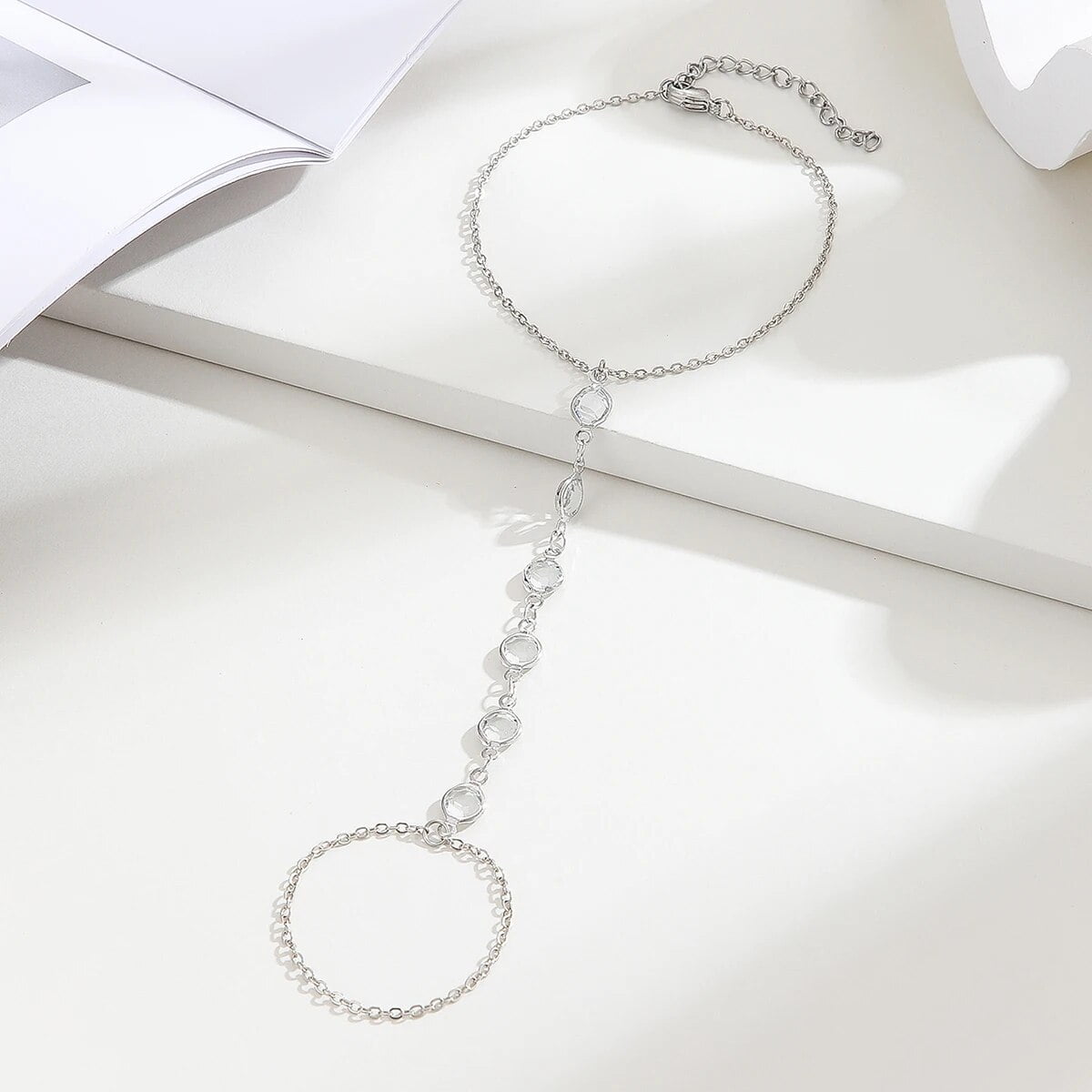 Creative Crystal Link Chain Bracelet Connected Finger Ring Bangle for ...