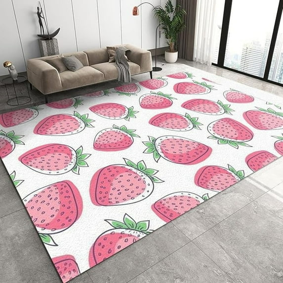 Creative Cute Pink Strawberry Area Rug, Cartoon Fruit Pattern Non Slip ...