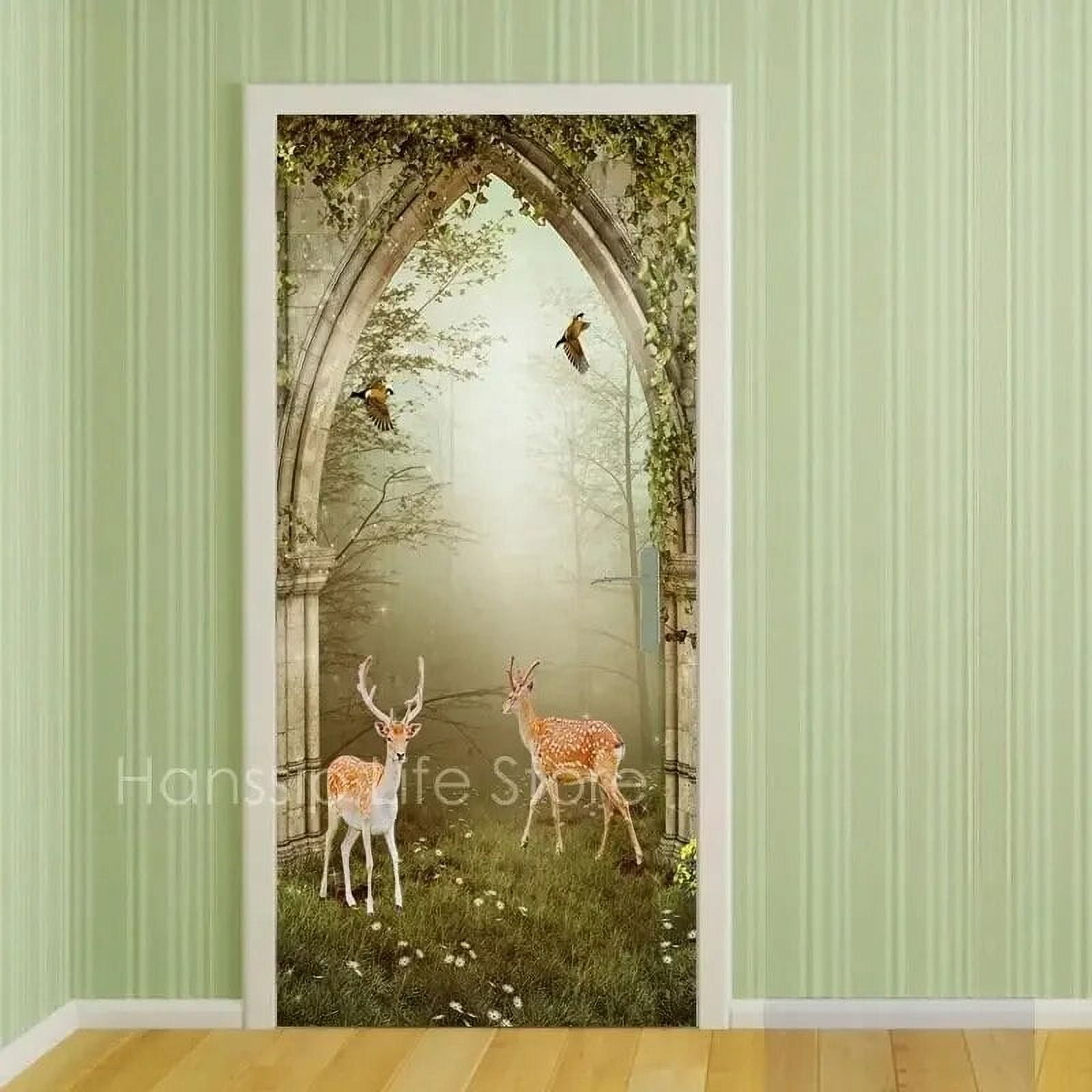 Creative DIY Door Stickers Mural Self Adhesive PVC 3D Wallpaper Art ...
