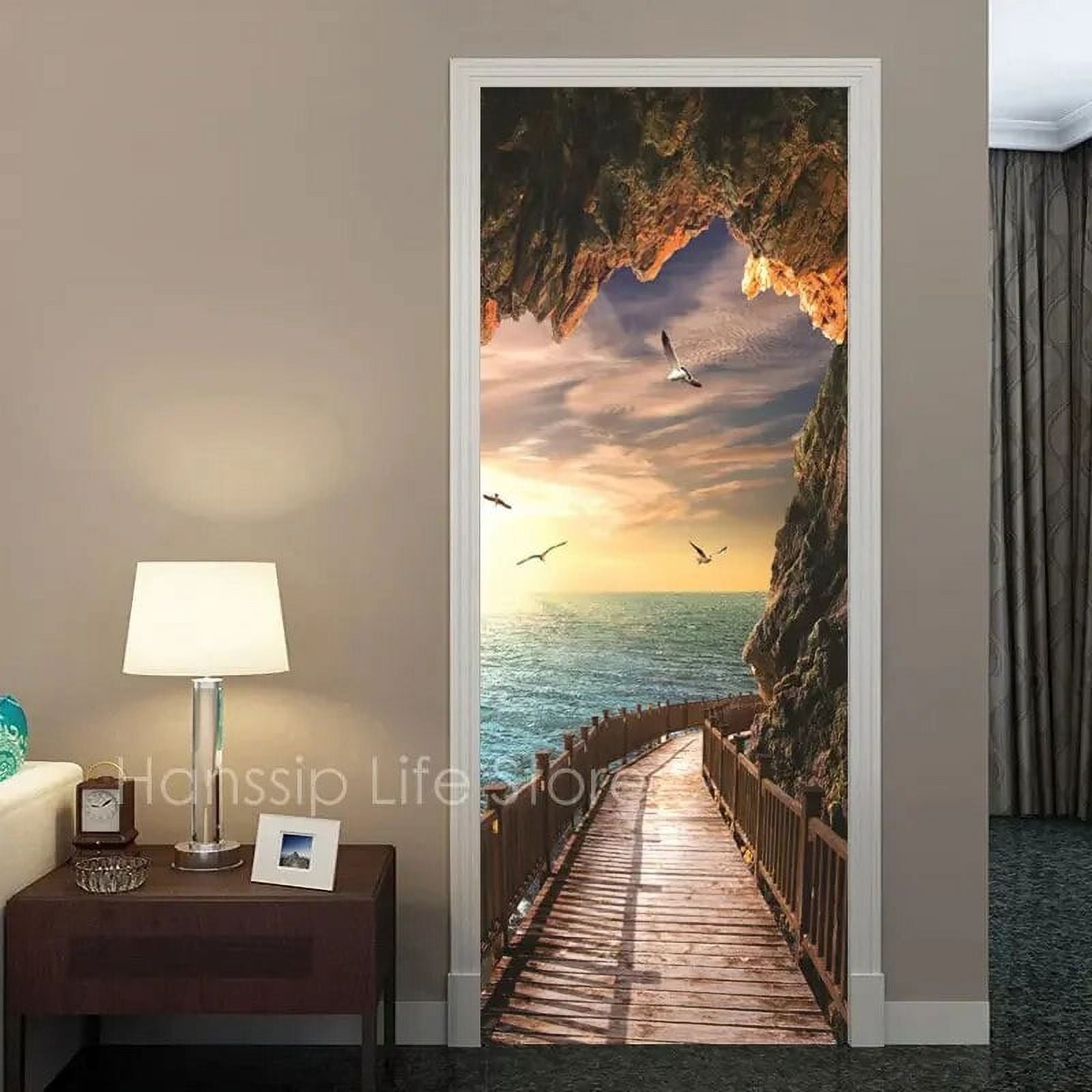 Creative DIY Door Stickers Mural Self Adhesive PVC 3D Wallpaper Art ...