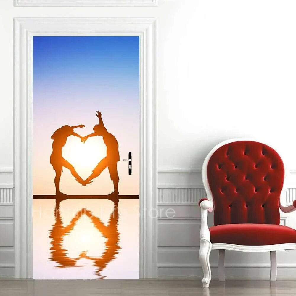 Creative DIY Door Stickers Mural Self Adhesive PVC 3D Wallpaper Art ...