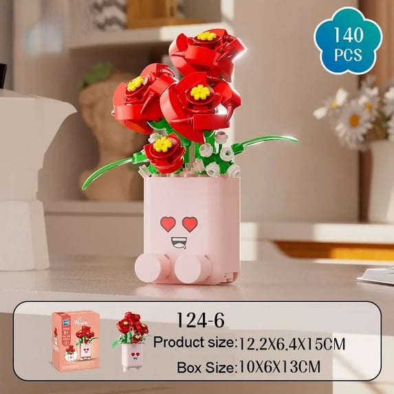 Creative DIY Flower Building Blocks Set, Sunflower & Rose Potted Plant ...